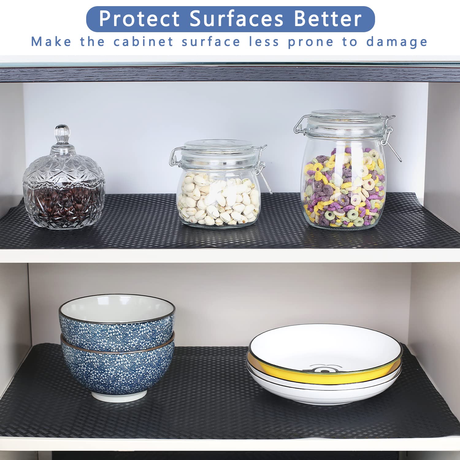 HooTown Shelf Liner Kitchen Cabinet Drawer Mats 17.5 Inch Wide x 6.5 Feet Long, Non Skid EVA Plastic Washable Oil Proof Pad for RV Drawer, Dish Plate Slippery Protection,White