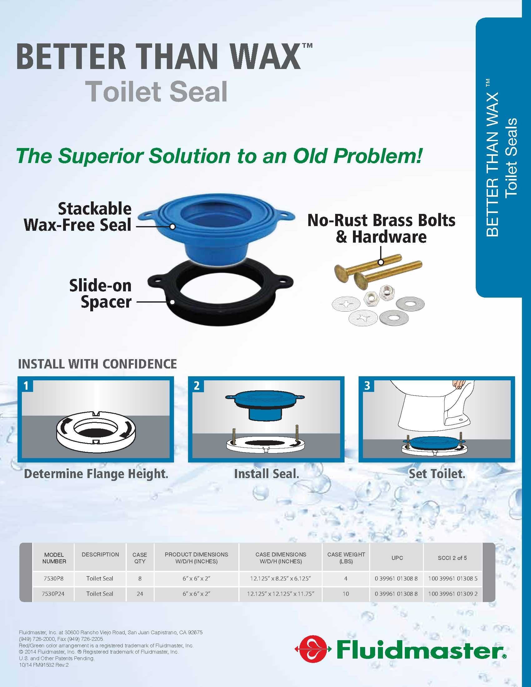 Fluidmaster 7530P8 Universal Better Than Wax Toilet Seal, Wax-Free Toilet Bowl Gasket Fits Any Drain