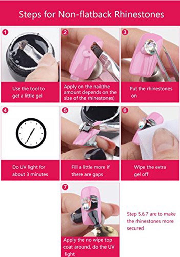 Minejin Nail Art Rhinestone Glue Gem Super Sticky Jewelry 8ml Gel Diamond Polish Decoration With Pen Tools UV Light Cured Needed 2Box