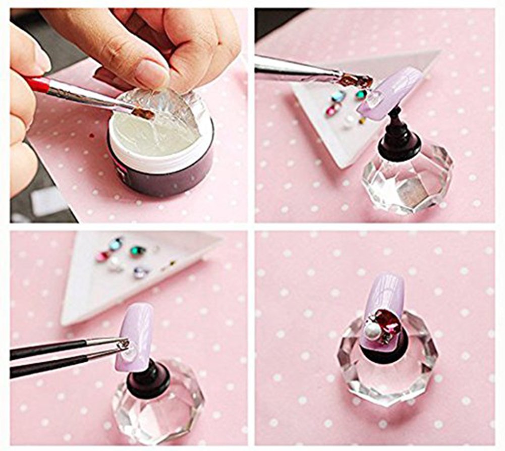 Minejin Nail Art Rhinestone Glue Gem Super Sticky Jewelry 8ml Gel Diamond Polish Decoration With Pen Tools UV Light Cured Needed 2Box