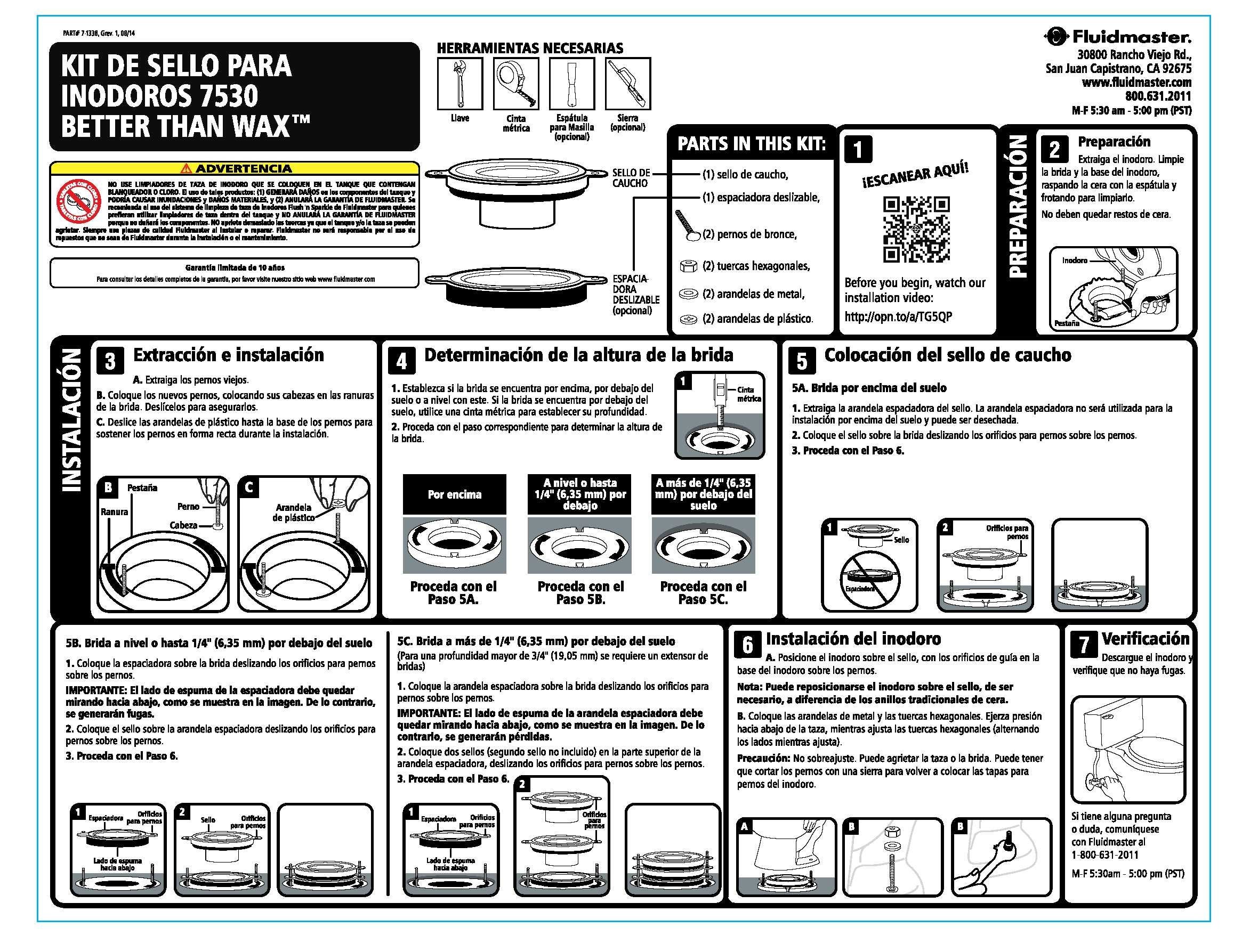 Fluidmaster 7530P8 Universal Better Than Wax Toilet Seal, Wax-Free Toilet Bowl Gasket Fits Any Drain
