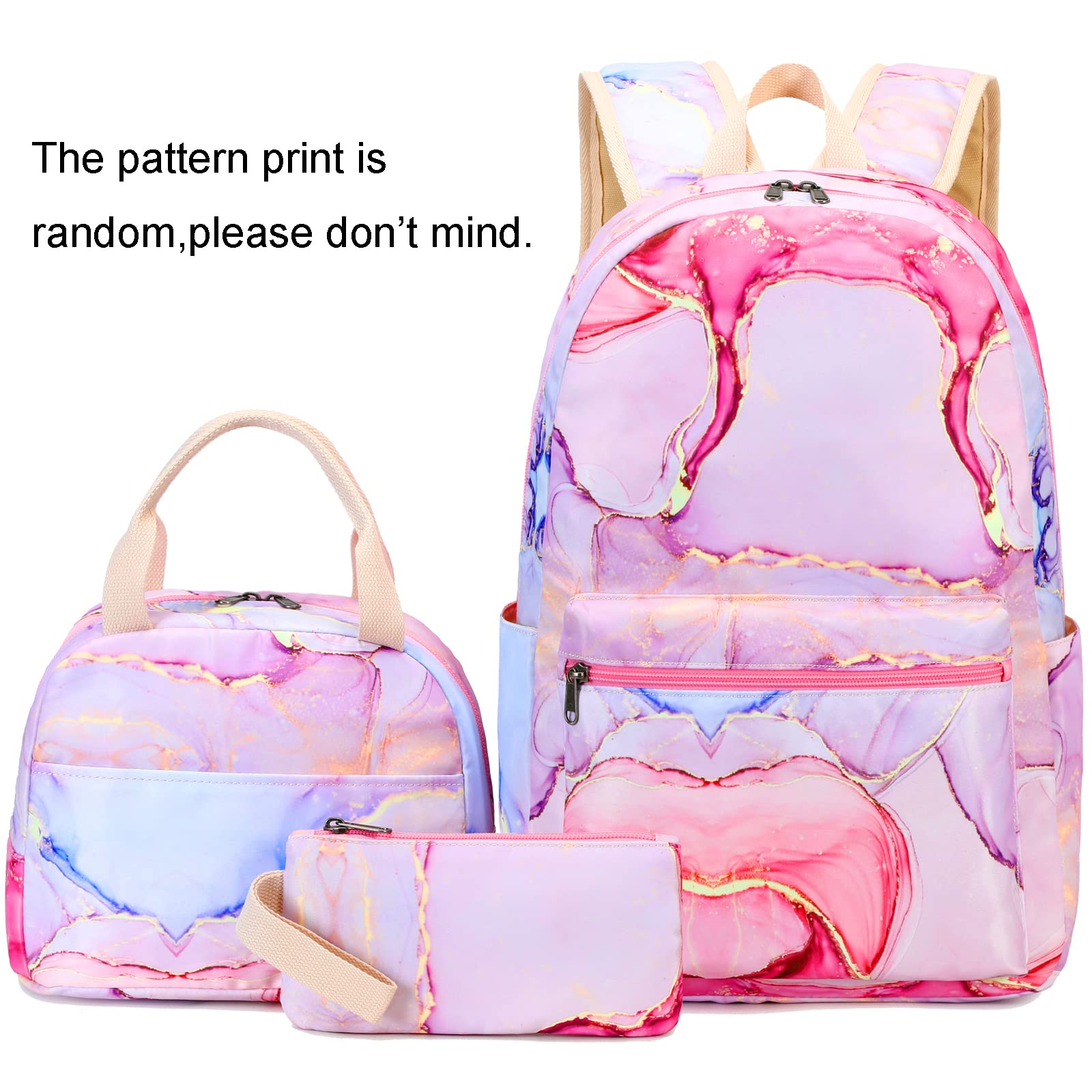 LOIDOU Backpack for Teen Girls Bookbags School Backpack with Lunch Box and Pencil Case 3 in 1 School Bags Set (Pink)