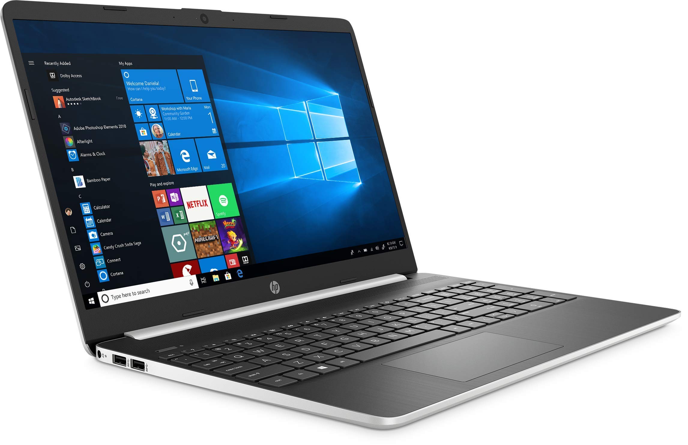 HP New 15.6" HD Touchscreen Laptop Intel Core i3-1005G1 8GB DDR4 RAM 128GB SSD HDMI Bluetooth 802.11/b/g/n/ac Windows 10 15-dy1731ms Silver
