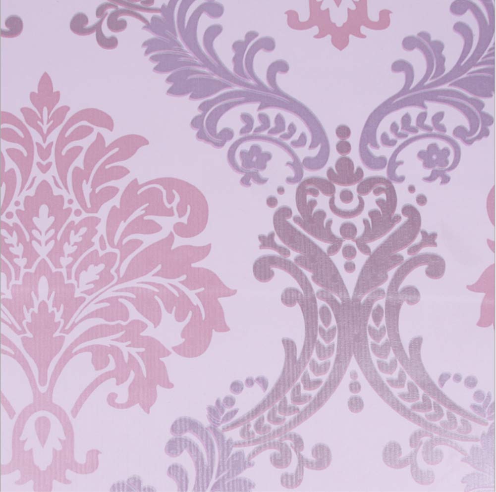 Teemall 17.7x118 Inch Self Adhesive Purple Damask Removable Shelf Liner Cabinet Sticker