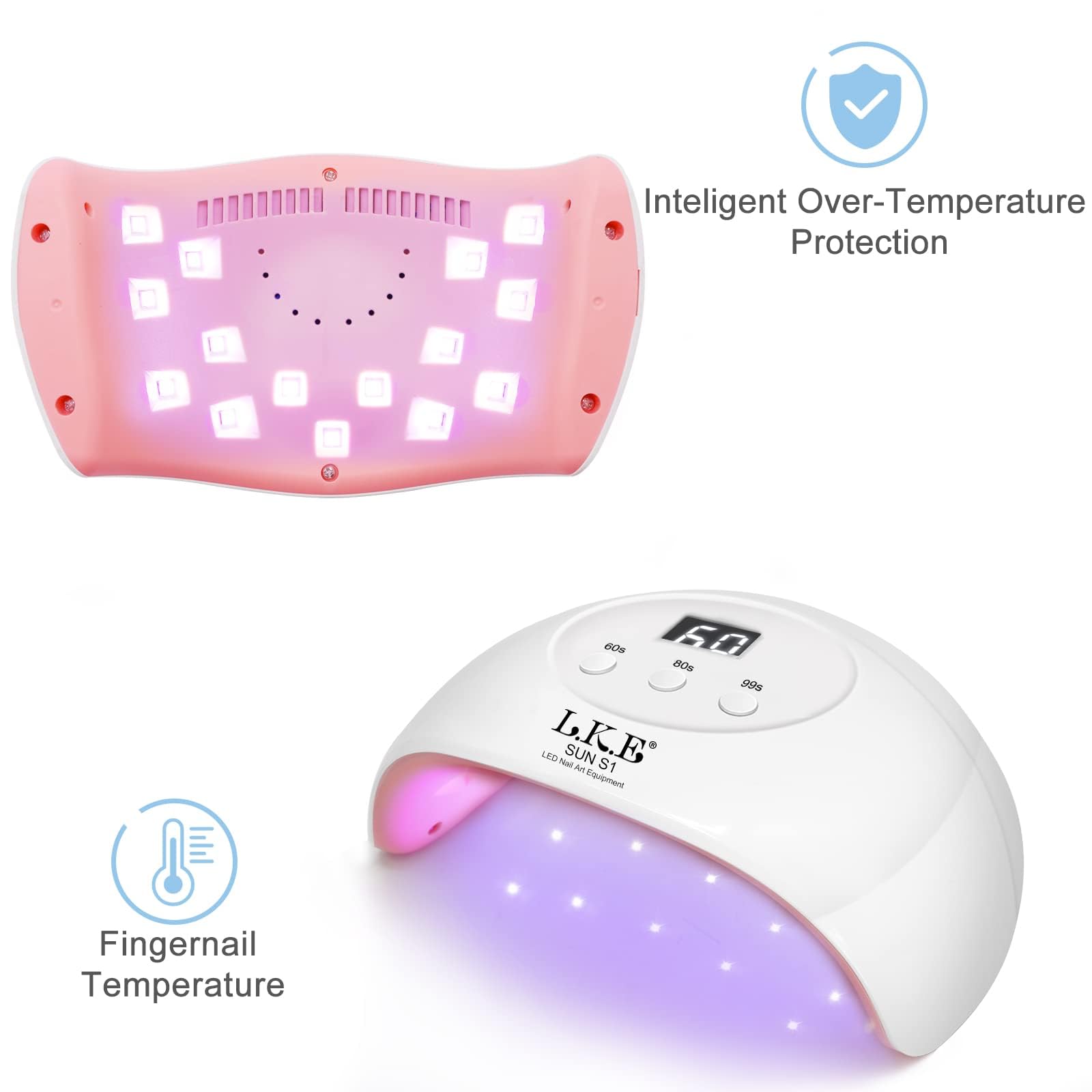 LKE UV LED Nail Lamp UV Light for Gel Nails 72W Nail Dryer Professional UV Nail Light Gel Nail Polish Fast Curing Lamp 3 Timer Auto Sensor Salon Home Manicure Tools