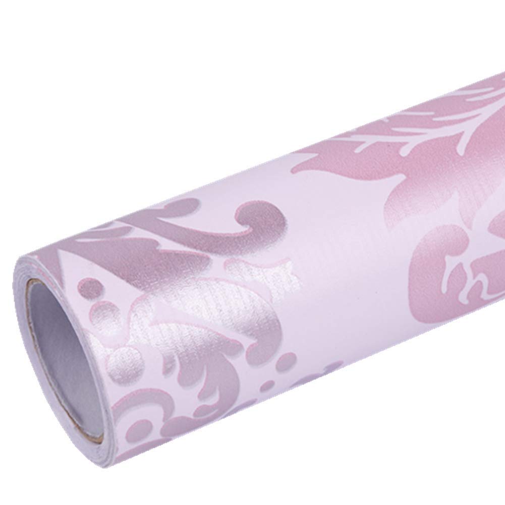 Teemall 17.7x118 Inch Self Adhesive Purple Damask Removable Shelf Liner Cabinet Sticker