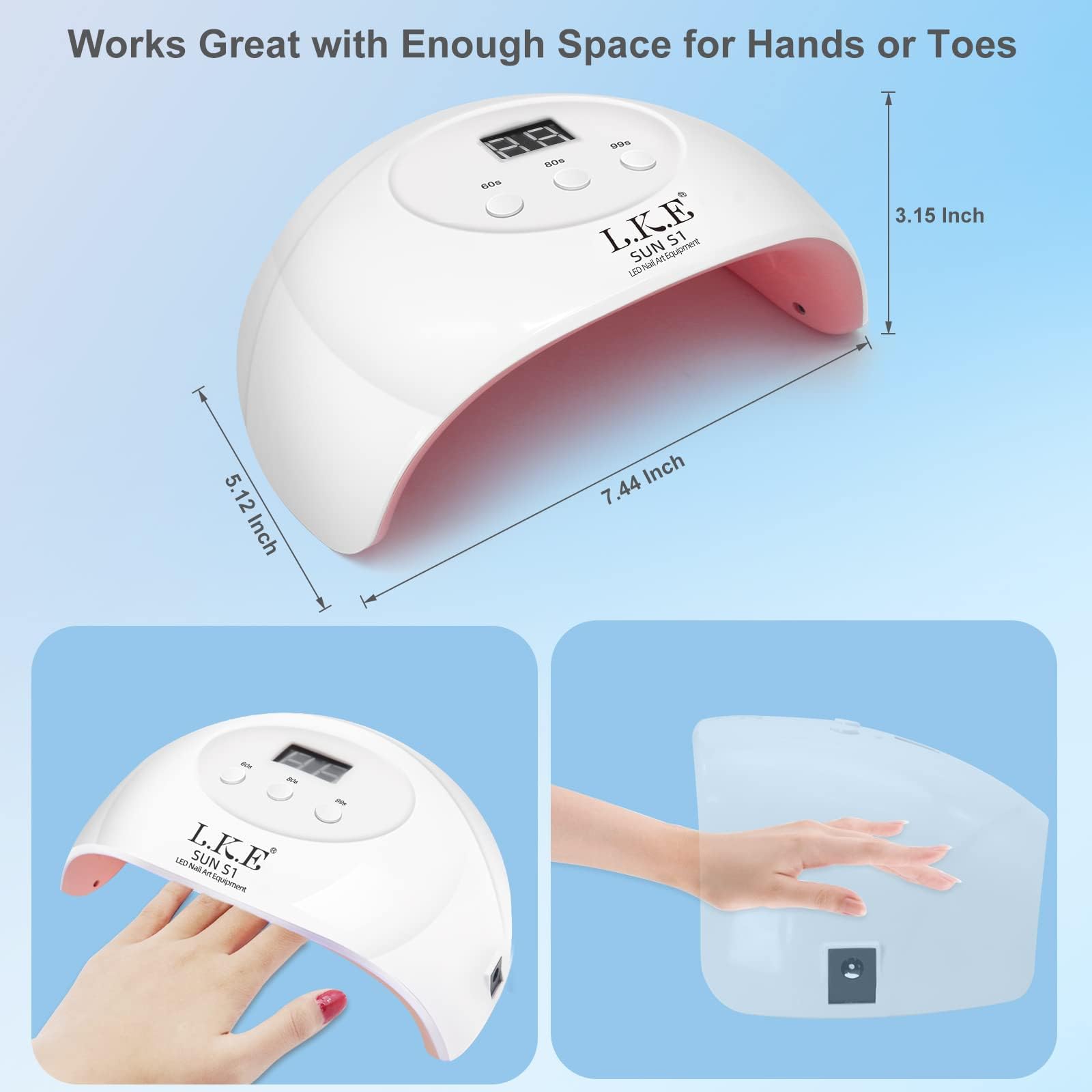LKE UV LED Nail Lamp UV Light for Gel Nails 72W Nail Dryer Professional UV Nail Light Gel Nail Polish Fast Curing Lamp 3 Timer Auto Sensor Salon Home Manicure Tools