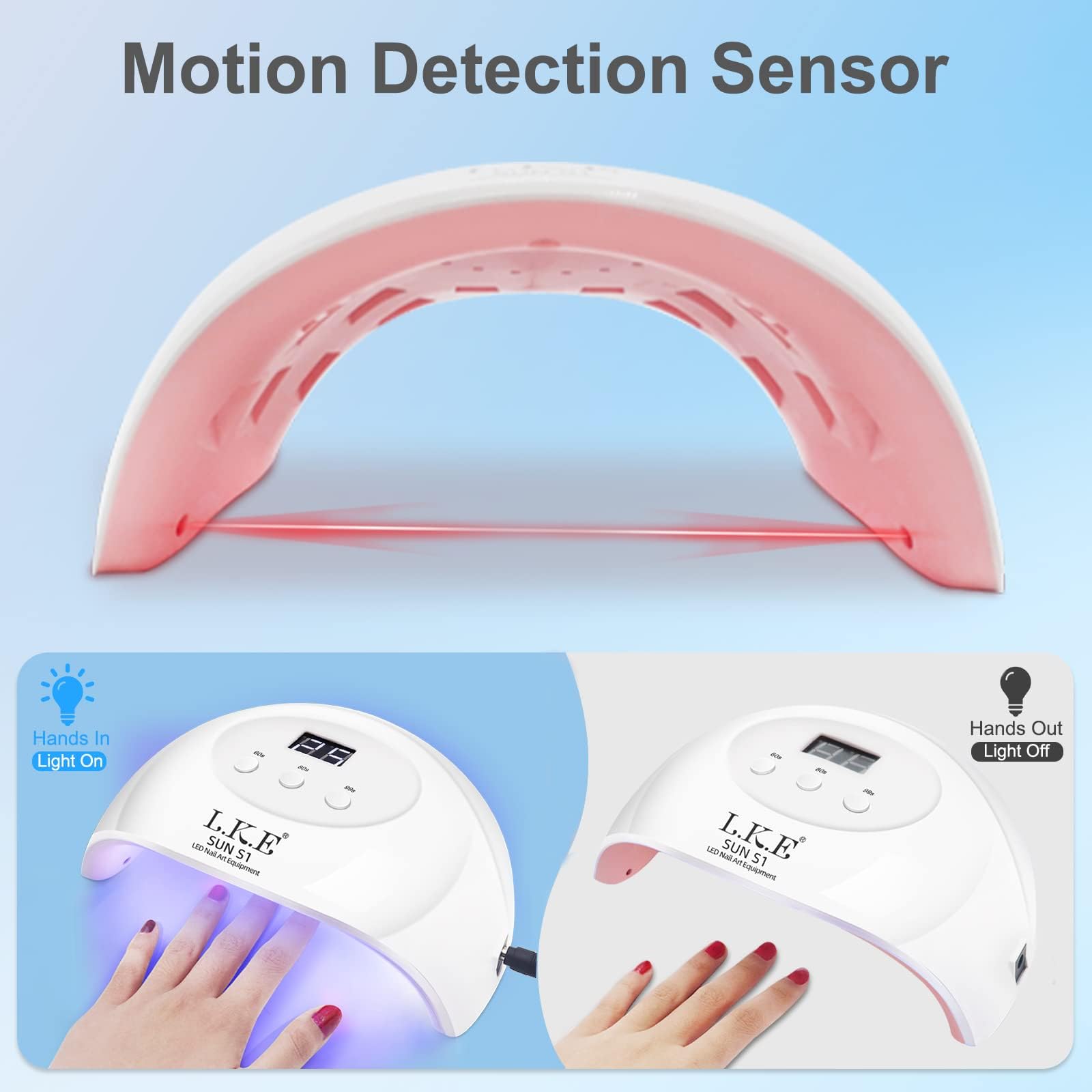 LKE UV LED Nail Lamp UV Light for Gel Nails 72W Nail Dryer Professional UV Nail Light Gel Nail Polish Fast Curing Lamp 3 Timer Auto Sensor Salon Home Manicure Tools