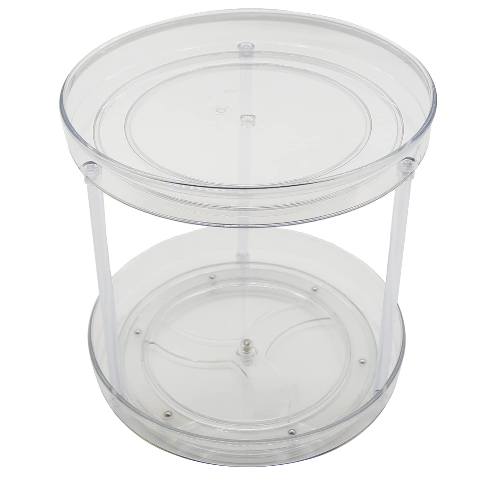 2 Tier Lazy Susan Organizer, Raised Edge Swivel Organizer for Spices, Condiments, Round Clear Turntable Organizer for Cabinets, Countertops, Bathroom, Refrigerator, Dining Room Organizer,9.5 Inches