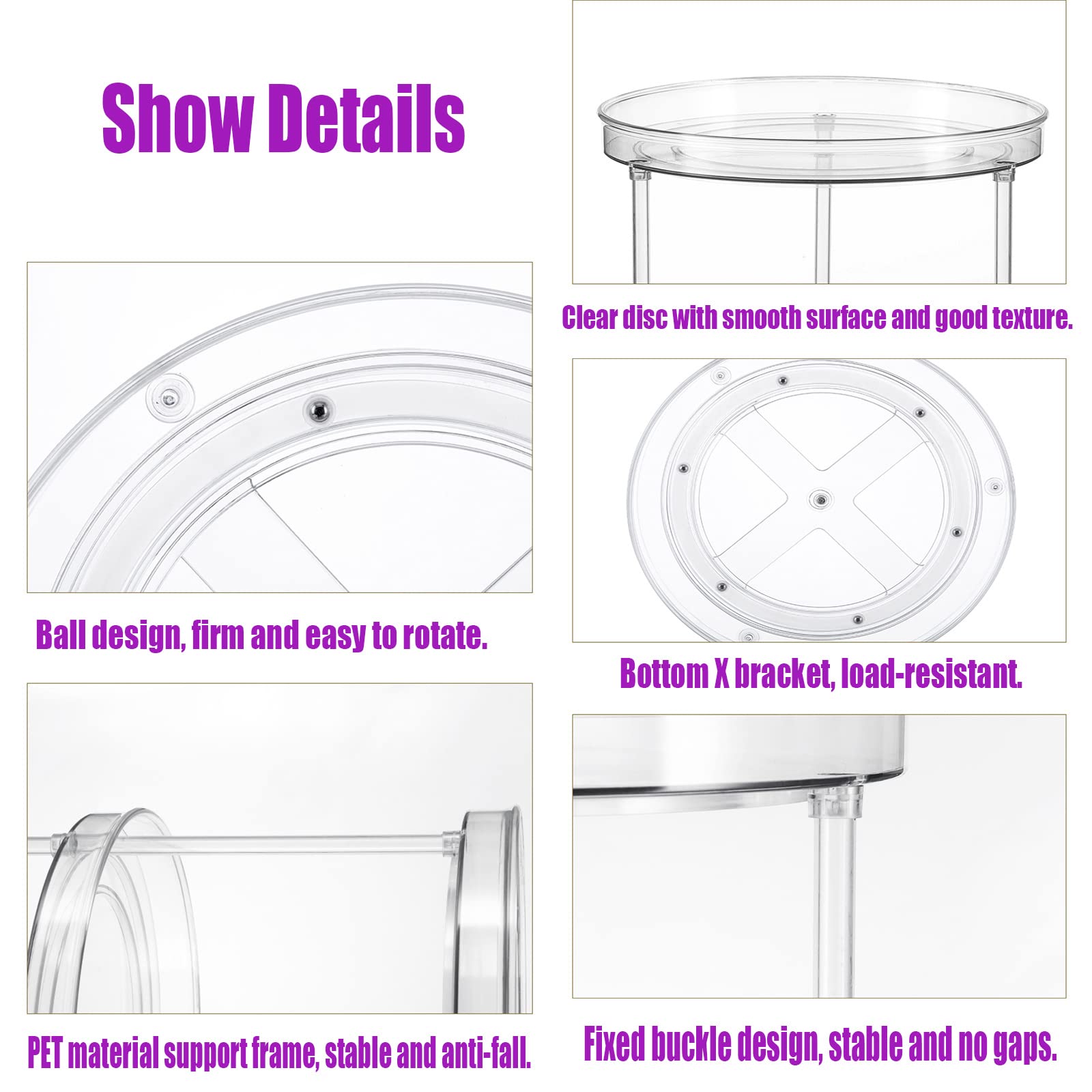 2 Tier Lazy Susan Organizer, Raised Edge Swivel Organizer for Spices, Condiments, Round Clear Turntable Organizer for Cabinets, Countertops, Bathroom, Refrigerator, Dining Room Organizer,9.5 Inches