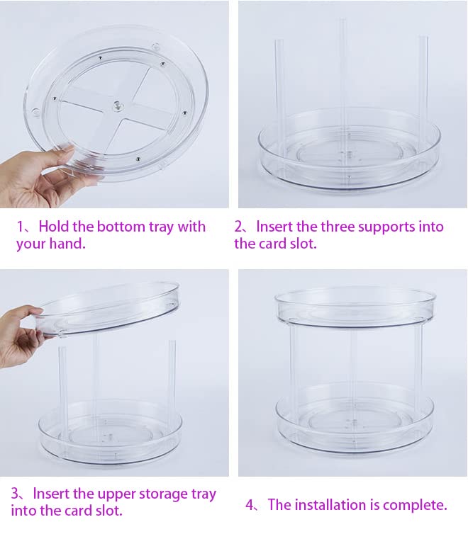 2 Tier Lazy Susan Organizer, Raised Edge Swivel Organizer for Spices, Condiments, Round Clear Turntable Organizer for Cabinets, Countertops, Bathroom, Refrigerator, Dining Room Organizer,9.5 Inches
