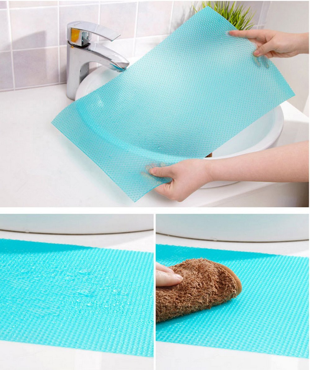 Cafurty 4 Pcs Refrigerator Mats, Fridge Mats Can Be Cut Refrigerator Pads Fridge Pads Vegetable Fruits Fresh Pad Drawer Table Placemats Cabinet Protective Pads Shelves Drawer Mats - Blue