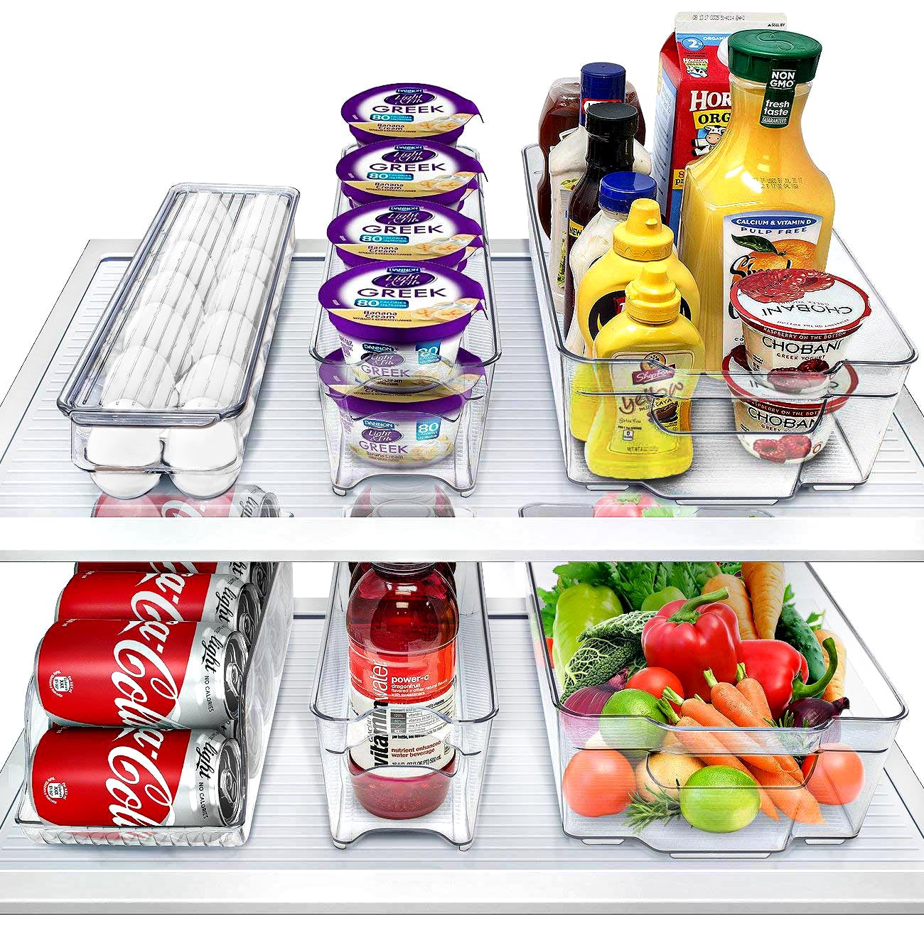 Sorbus Clear Fridge Organizer Bins - Refrigerator Organizer Bins for Home Essentials, Food, Toiletries, Makeup, Cleaning Supplies, Laundry Room, Pantry and Kitchen Organization and Storage (6 Pack)