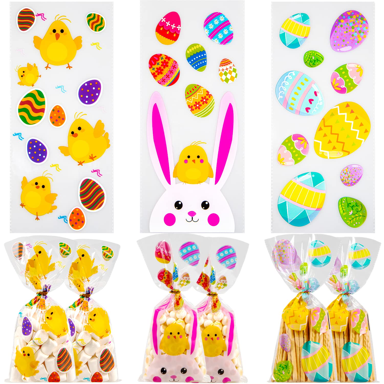 Labeol 150pcs Cellophane Bags 5X11 Easter Treat Bags with Ties Goodie Bags Clear Gift Bags for Candy Cookie Party Favor Birthday Baby Shower
