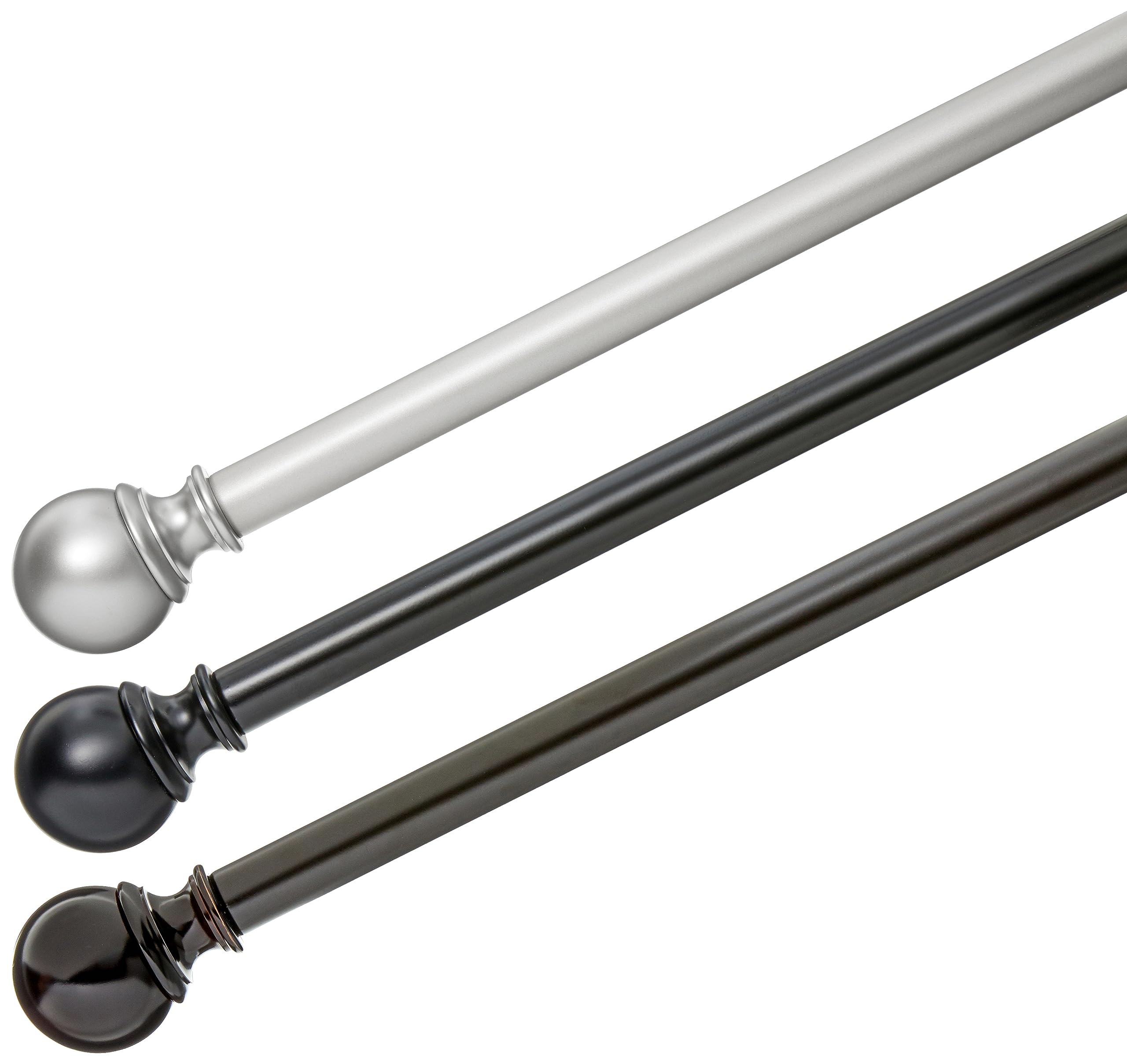 Amazon Basics 1-Inch Curtain Rod with Round Finials - 1-Pack, 72 to 144 Inch, Black