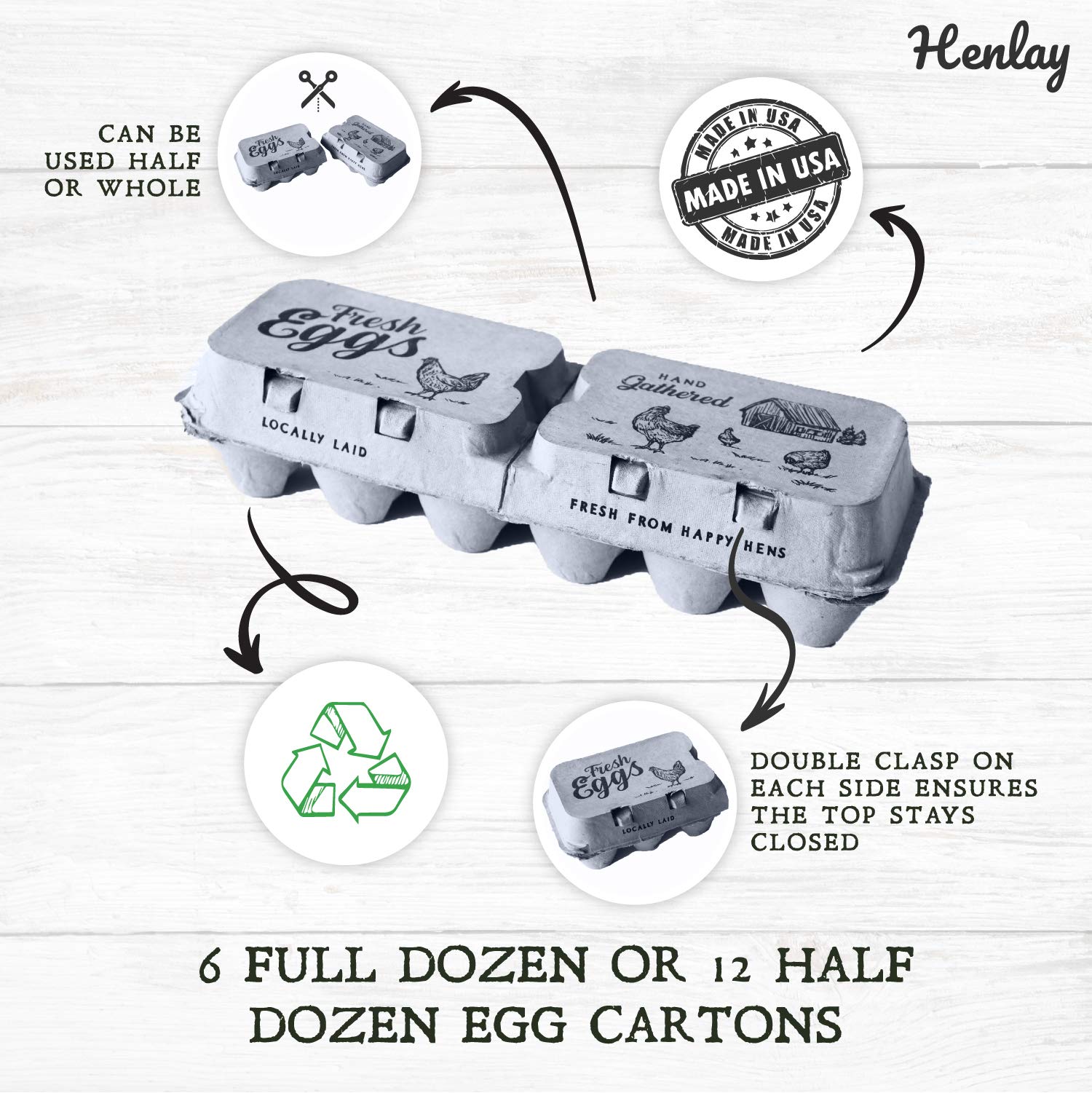Half Dozen Empty Egg Cartons- Bulk 50 Full Dozen Can Split to 100 Half Dozen Size- Securely Holds 6 or 12 Extra Large Eggs