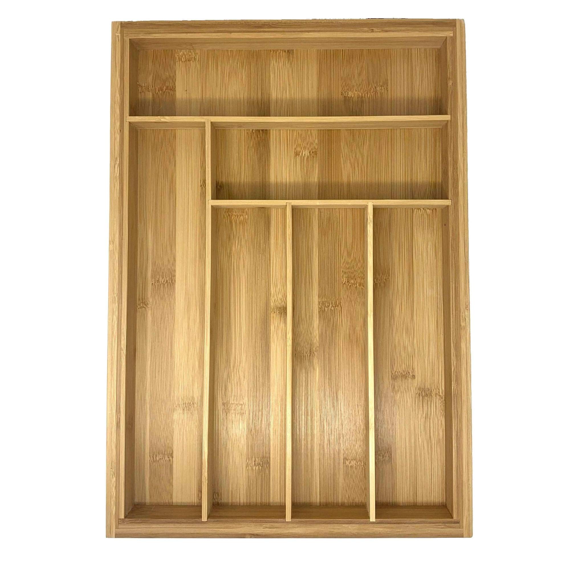 Expandable Drawer Utensils Organizer 100% Bamboo – Large Adjustable Wood Cutlery and Utility Drawer Insert. Kitchen Drawer Divider 8 Compartments.