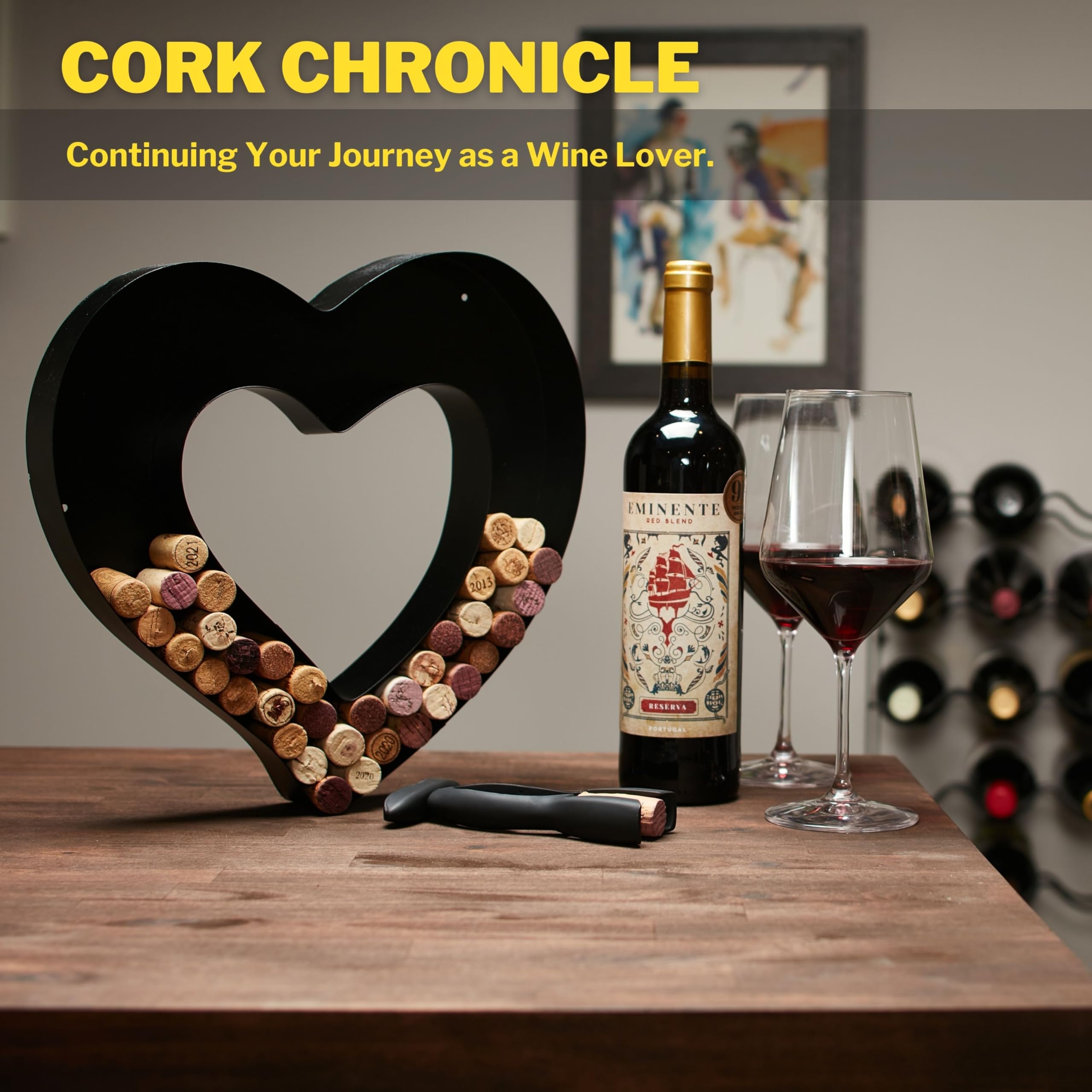 Decomil Wine Cork Holder (Heart) | Decorative Wine Cork Holder (Heart) | Wall Art Cork Holder Decor (Heart)