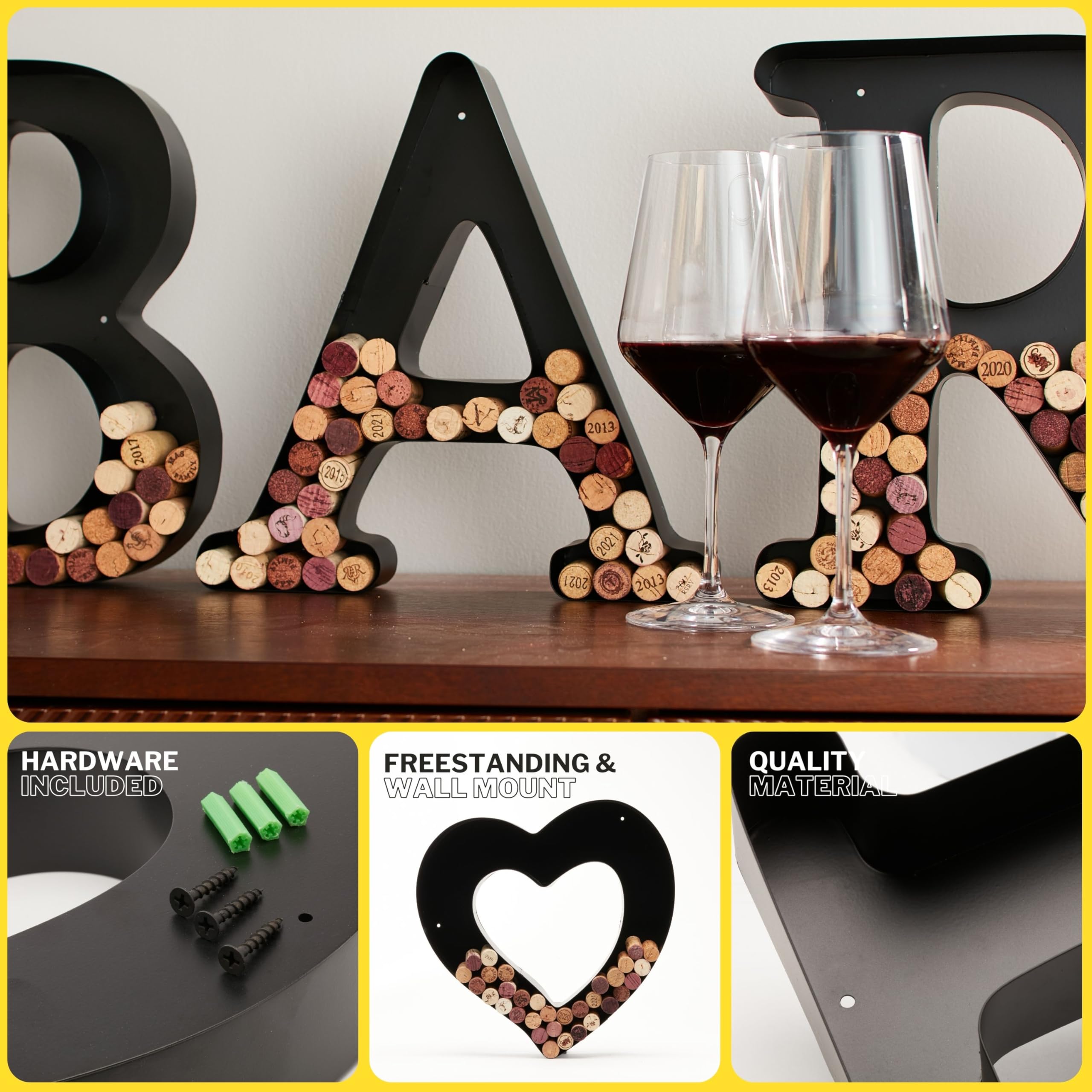 Decomil Wine Cork Holder (Heart) | Decorative Wine Cork Holder (Heart) | Wall Art Cork Holder Decor (Heart)