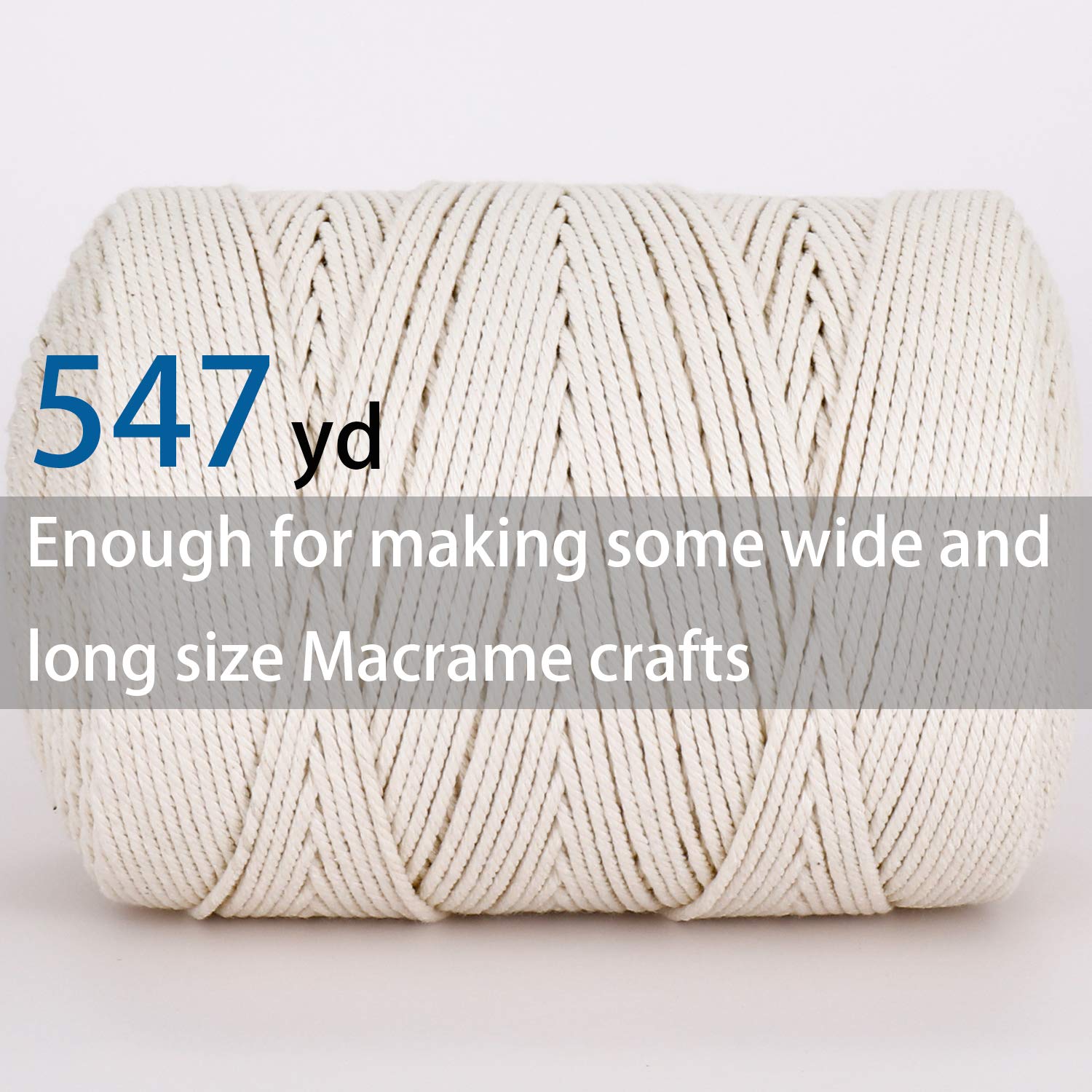 AIFUN Macrame Cord 3mm X 547yd Not Dyed 100% Natural Cotton Macrame Rope, 4 Strand Twisted Cotton Cord Rope for Handmade Wall Hanging ,Plant Hangers, Crafts, Knitting, Gift Wrapping(3mm X 500m)