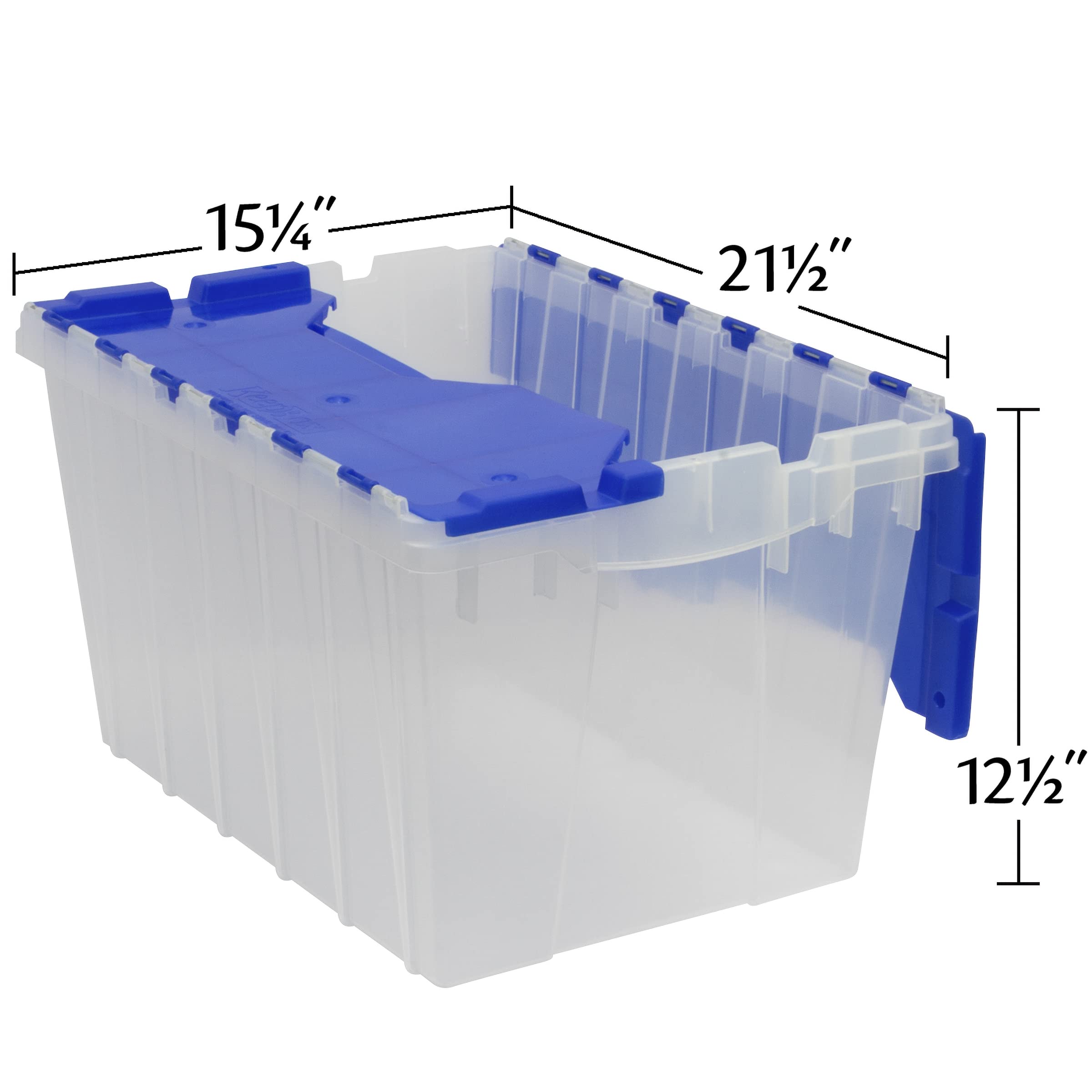 Akro-Mils 12 Gallon KeepBox File Box Plastic Stackable Storage Container with Hinged Attached Lid and Rails for Hanging File Folders, 21-Inch L x 15-Inch W x 12-Inch H, Clear/Blue