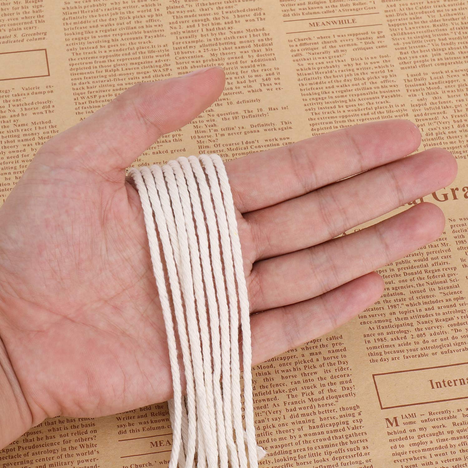 AIFUN Macrame Cord 3mm X 547yd Not Dyed 100% Natural Cotton Macrame Rope, 4 Strand Twisted Cotton Cord Rope for Handmade Wall Hanging ,Plant Hangers, Crafts, Knitting, Gift Wrapping(3mm X 500m)