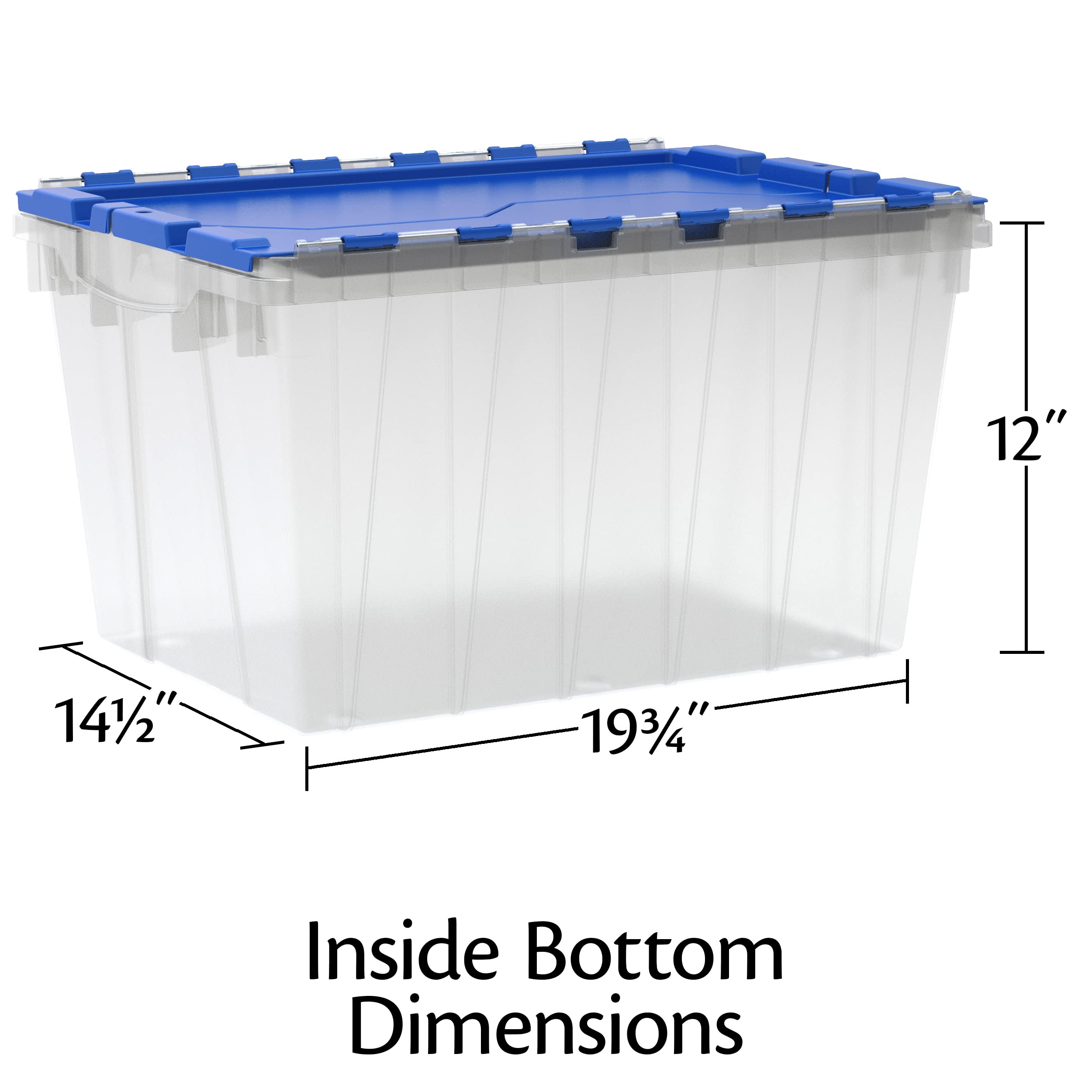 Akro-Mils 12 Gallon KeepBox File Box Plastic Stackable Storage Container with Hinged Attached Lid and Rails for Hanging File Folders, 21-Inch L x 15-Inch W x 12-Inch H, Clear/Blue