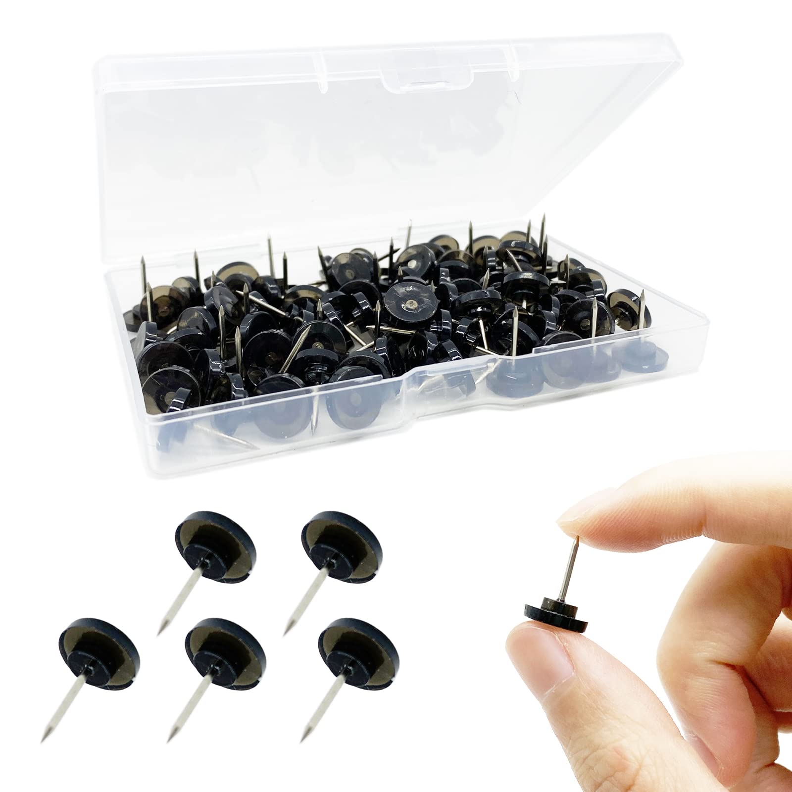 FITULABO 100 Pieces Plastic Push Pins, Plastic Head Steel Point Thumb Tacks for Wall, Cork Bulletin Board Tacks for Map, Calendar, Poster, Photo, Paper Craft, Document (Transparent)