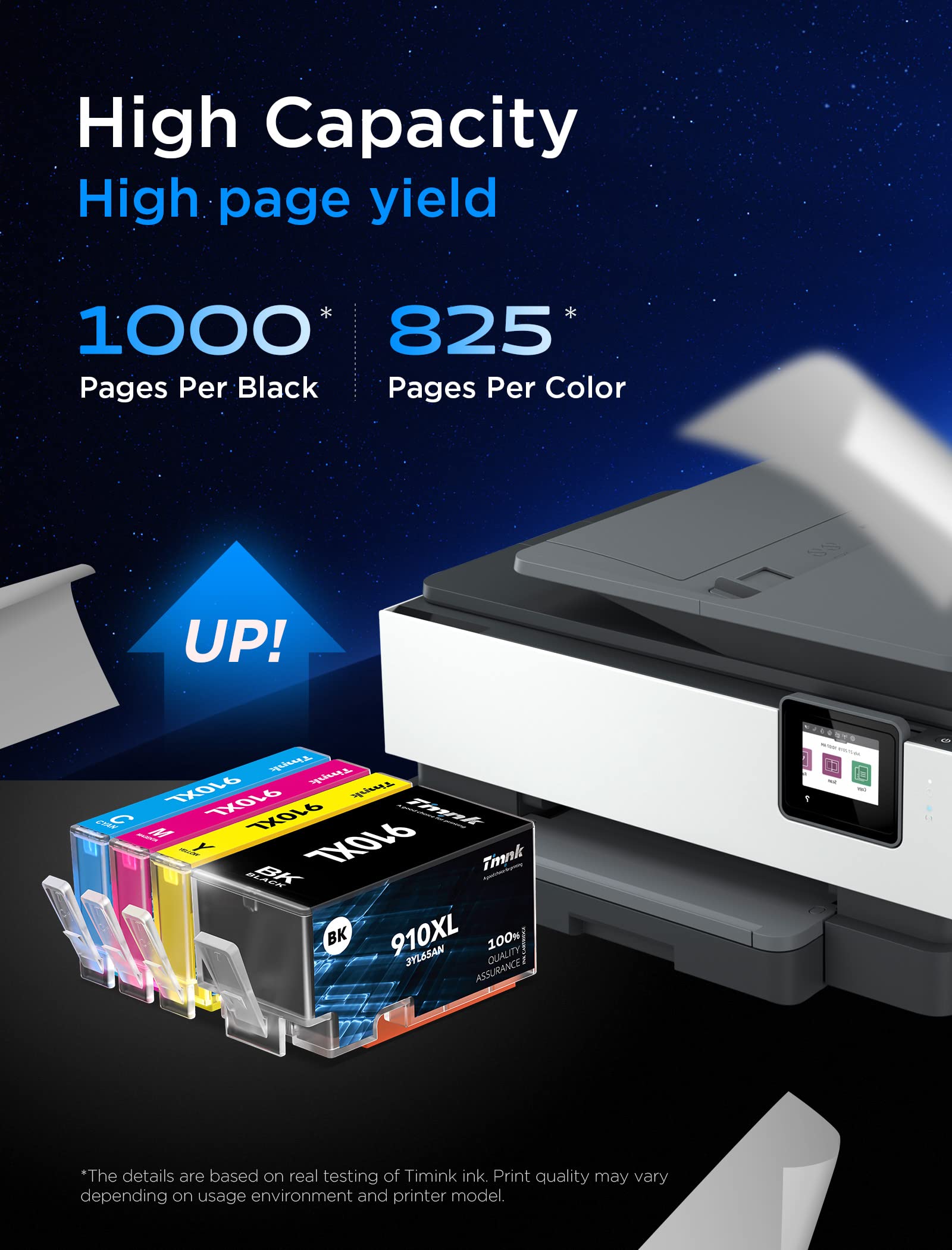 【4-Pack Larger Capacity】 910XL Compatible Ink Cartridges Replacement for HP 910 XL Ink Cartridges Combo Pack, Work for OfficeJet Pro 8025 8035 8020 8028 Printer (BCMY-4 Pack)
