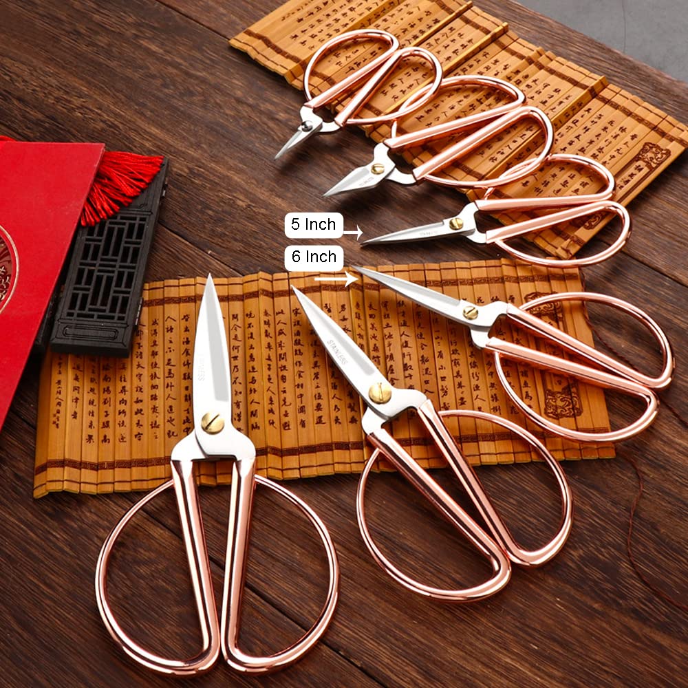 Aemoe 6 Inch All Stainless Steel Sewing Scissors, Sharp Tailor Scissors for Embroidery, Sewing, Craft, DIY Art Work & Daily Use for Home Office School Rose Gold