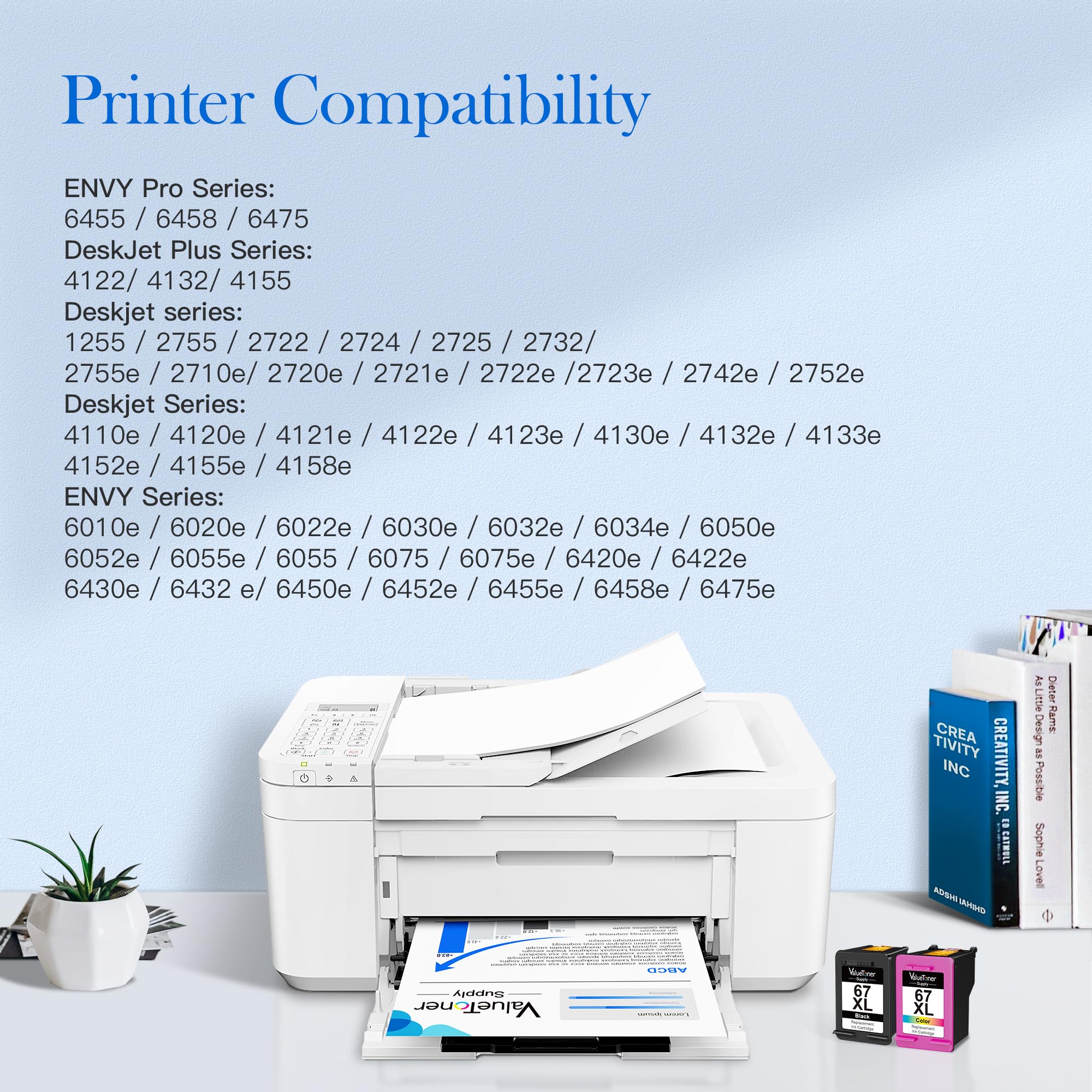Valuetoner Supply Ink Cartridges Replacement for HP 67XL 67 XL for Envy 6055 6055e 6052 6058 6075 Envy Pro 6400 6455 6455e 6452 6458 DeskJet 1255 2732 2752 2755 2755e 4140 4155 4155e Printer 2-Pack