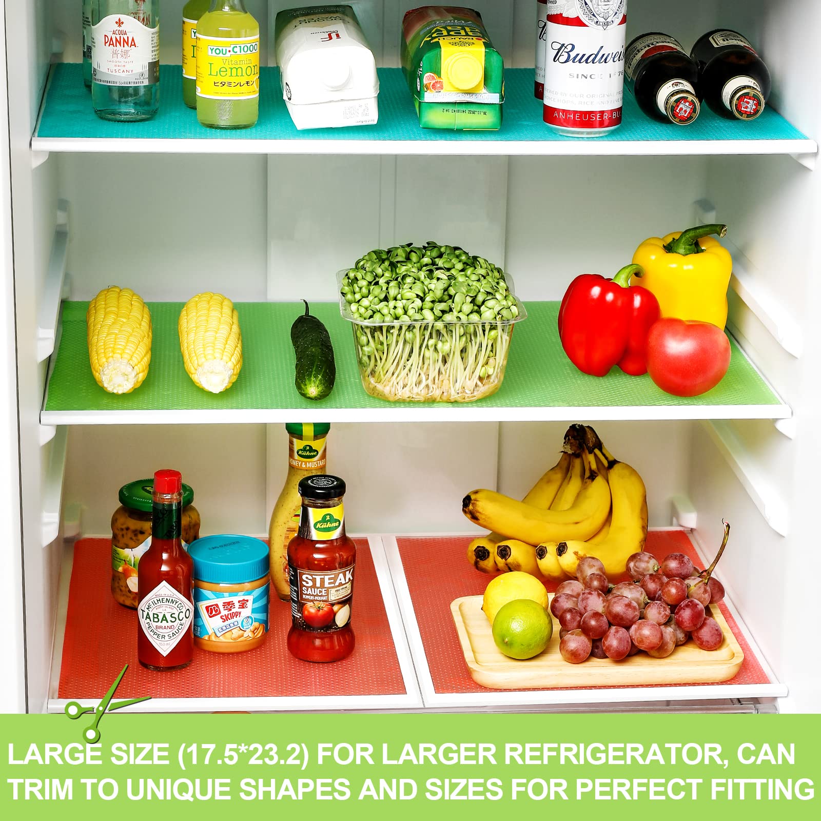 [Extra Large] Refrigerator Liners, 17.5" x 23.2" Refrigerator Liners Washable for Shelves, Cuttable Fridge Shelf Liners for Kitchen Cabinets, Refrigerator Drawer Cupboard Liners - 9 Pcs