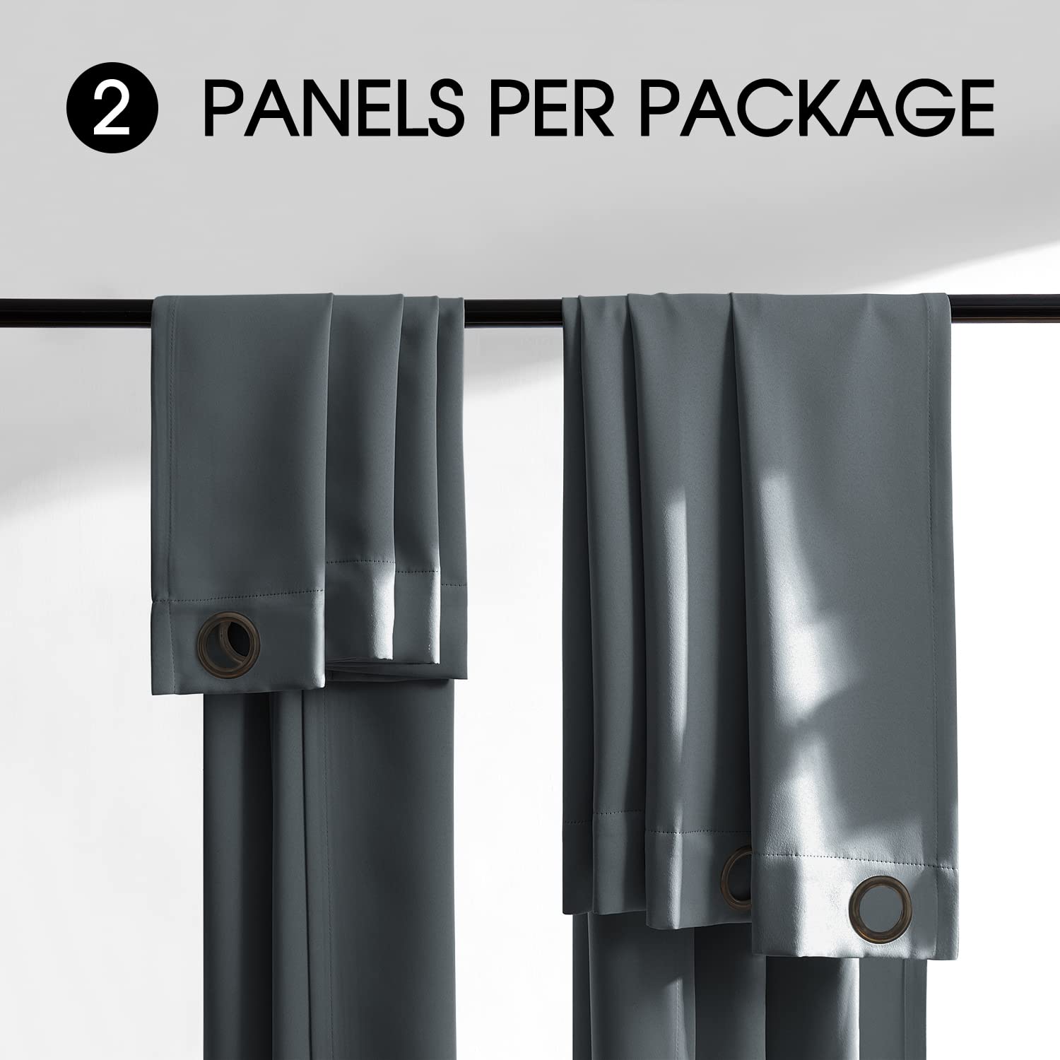Rutterllow 100% Blackout Curtains 2 Panels, Full Shade 84 Inches Long Complete Drapes for Living Room, Dark Grey Thermal Insulated Bedroom Window Treatment Drapes (Gray, 52 x 84 inch)