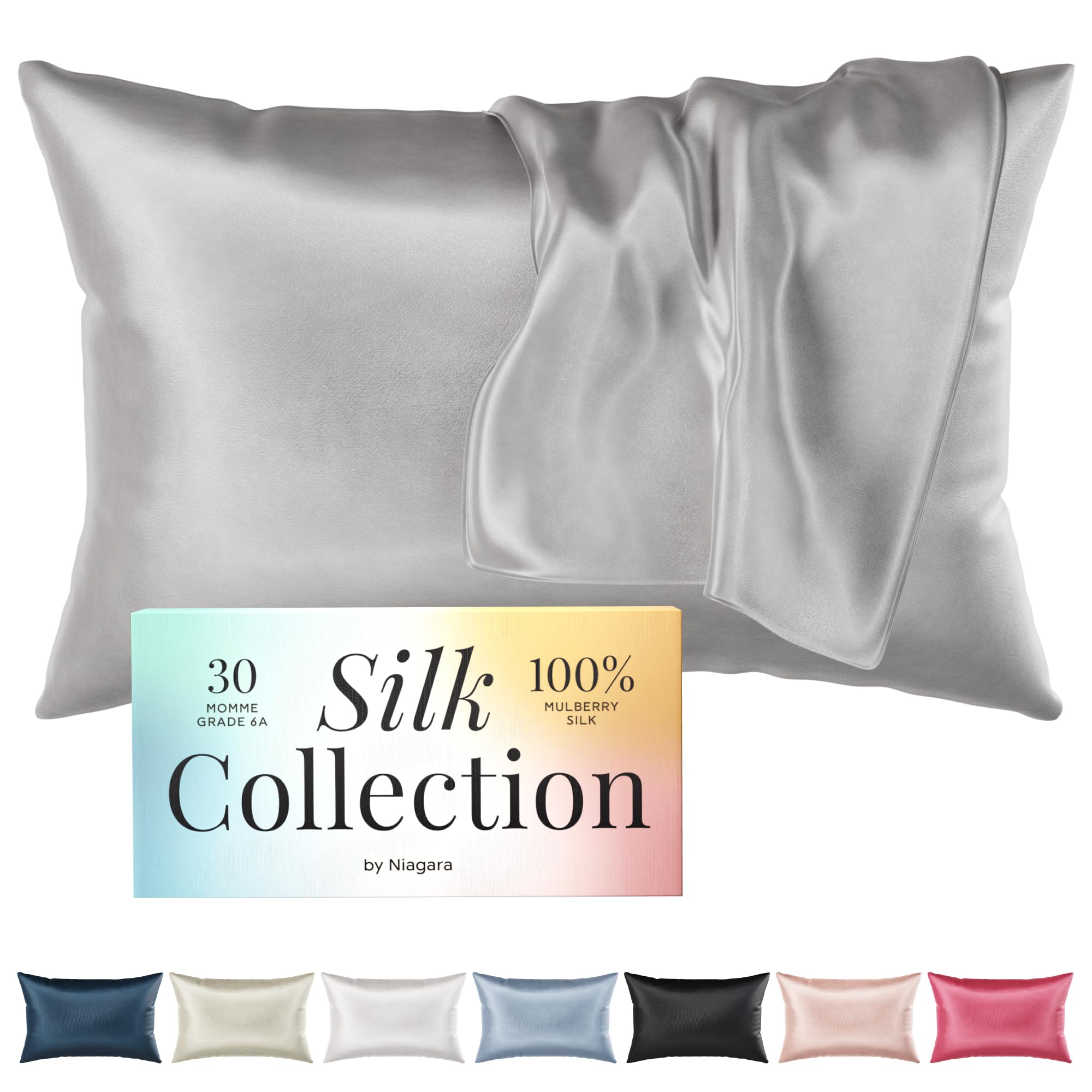 Niagara 100% Mulberry Silk Pillowcase - 30 Momme Silk Pillow case for Hair and Skin - Grade 6A Silk Pillow Cases with Zipper - Soft & Cooling Beige Silk Pillowcase Standard Size (20"x26")