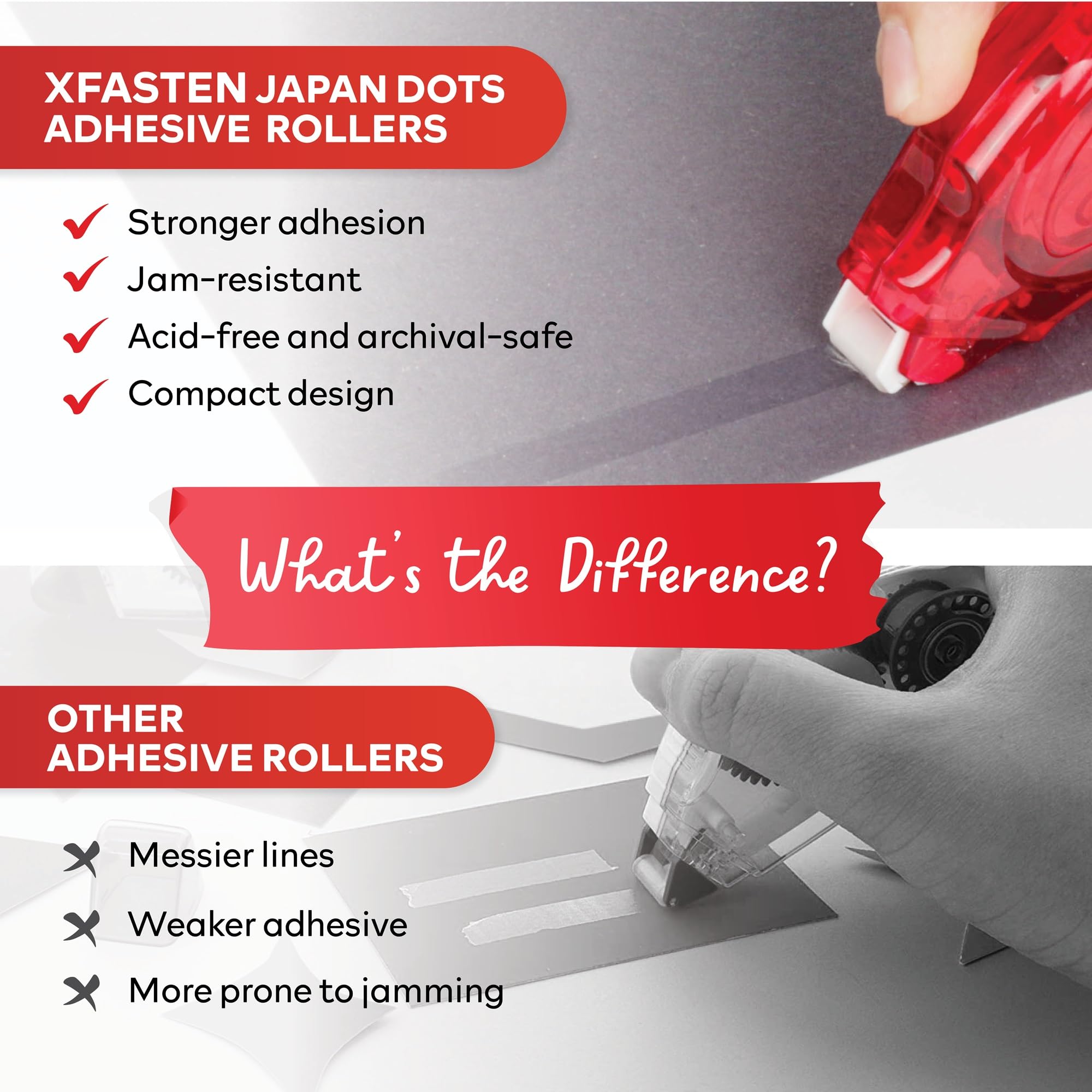 XFasten Double Sided Tape for Scrapbooking, 8mm x 30ft 4-Pack Multicolor Adhesive Tape Roller Runner, Jam-Free Craft Tape Ideal Scrapbook Album Kit