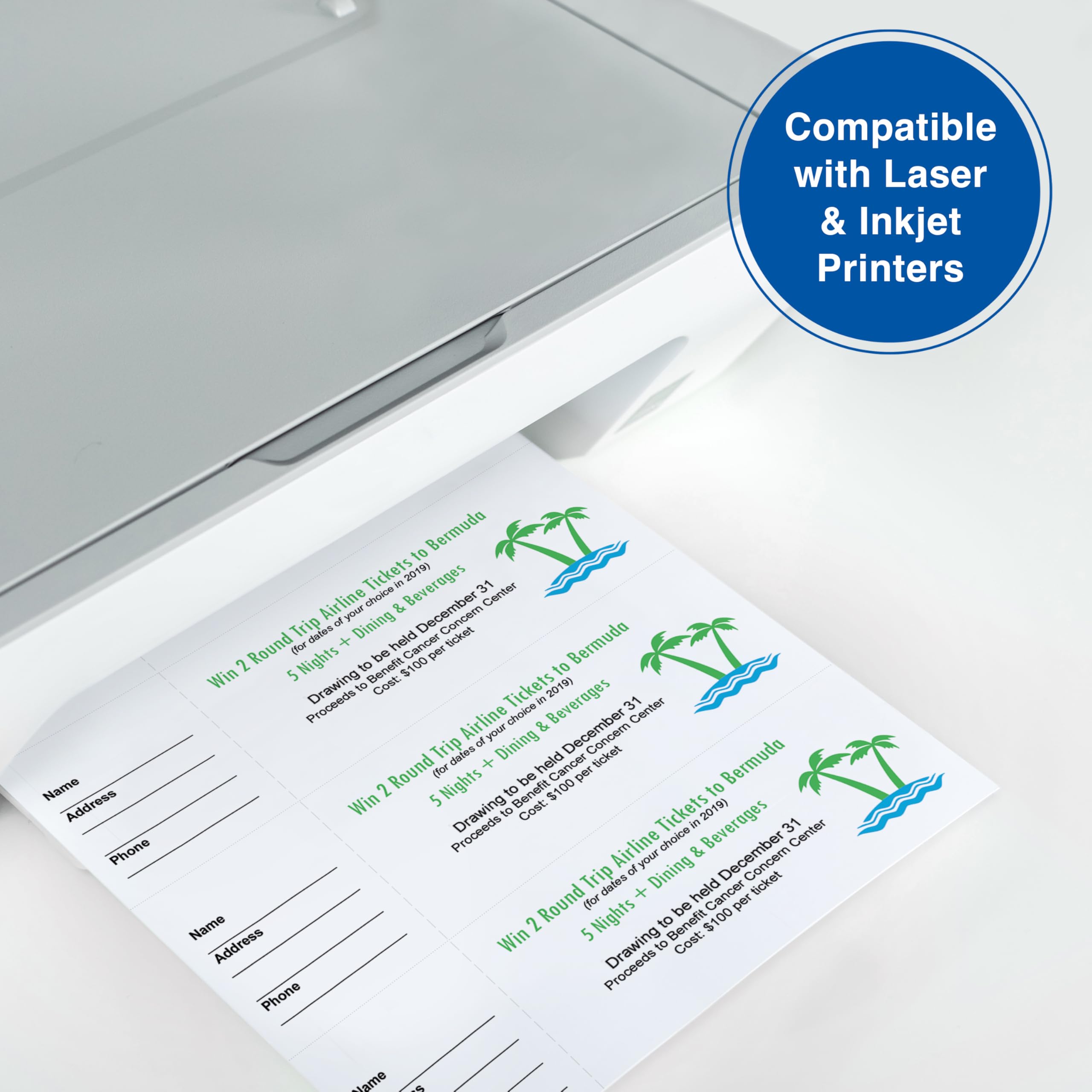 PrintWorks Raffle Tickets, Perforated Cardstock for Tickets with Tear-Away Stubs, 8.5 x 11, 67lb/147gsm, 4 Tickets Per Sheet, 250 Sheets, 1000 Tickets Total, White (04295) (2.75 x 8.5)