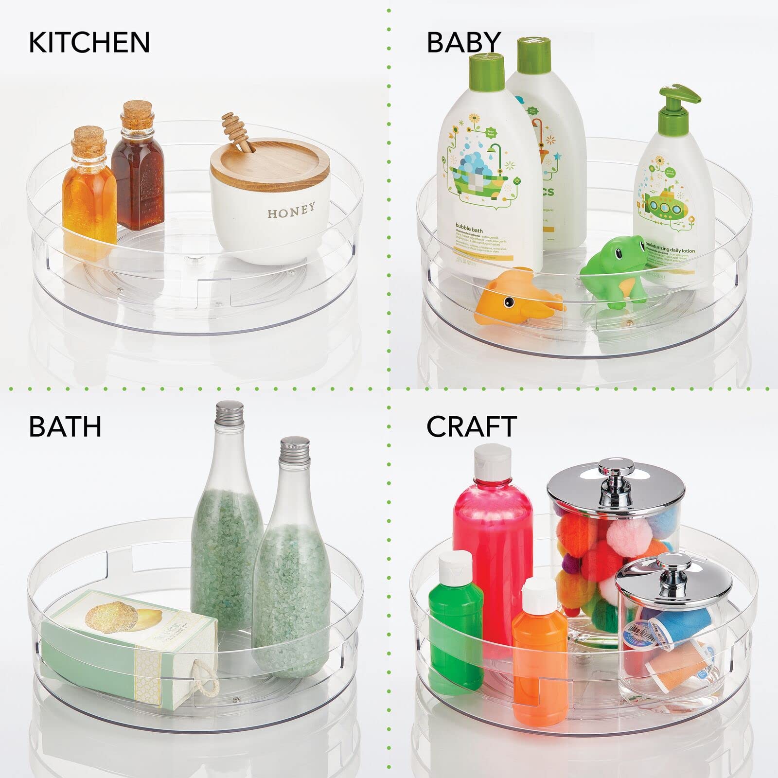mDesign Lazy Susan Turntable Plastic Open Vented Spinner for Kitchen/Bathroom, Pantry, Fridge, Cupboards, Counter Organizing, Fully Rotating Organizer for Food, 11.5" Round - 2 Pack, Clear