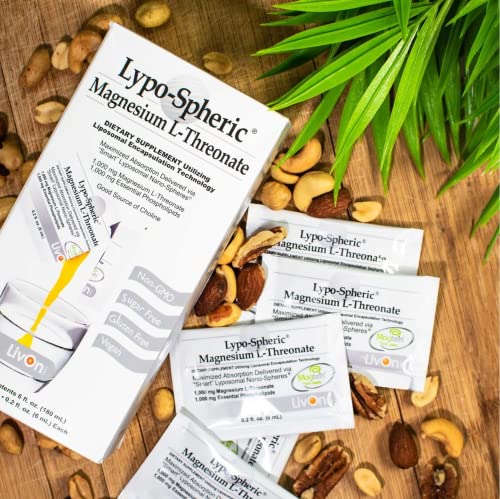 Lypo–Spheric Magnesium L–Threonate – 30 Packets – 1,000 mg Magnesium Per Packet – Liposome Encapsulated for Improved Absorption – Professionally Formulated & 100% Non–GMO