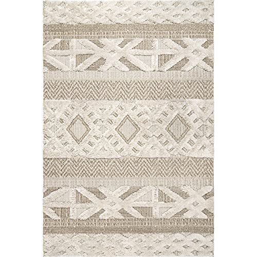 nuLOOM Reena High Low Textured Shaggy Tribal Area Rug, 8' 10" x 12', Beige