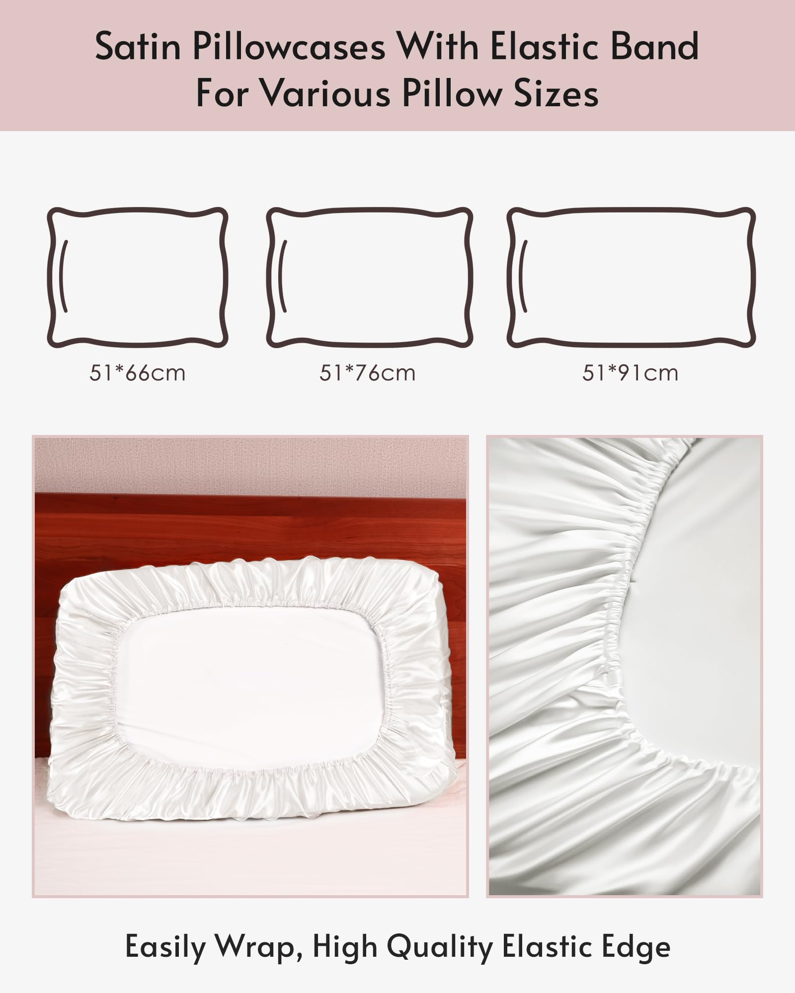 Yanideer Satin Pillowcase for Hair & Skin Travel Elastic Band Cooling Satin Pillowcases - Satin Pillow Case Cover Pillow Cases Standard Size Queen, White