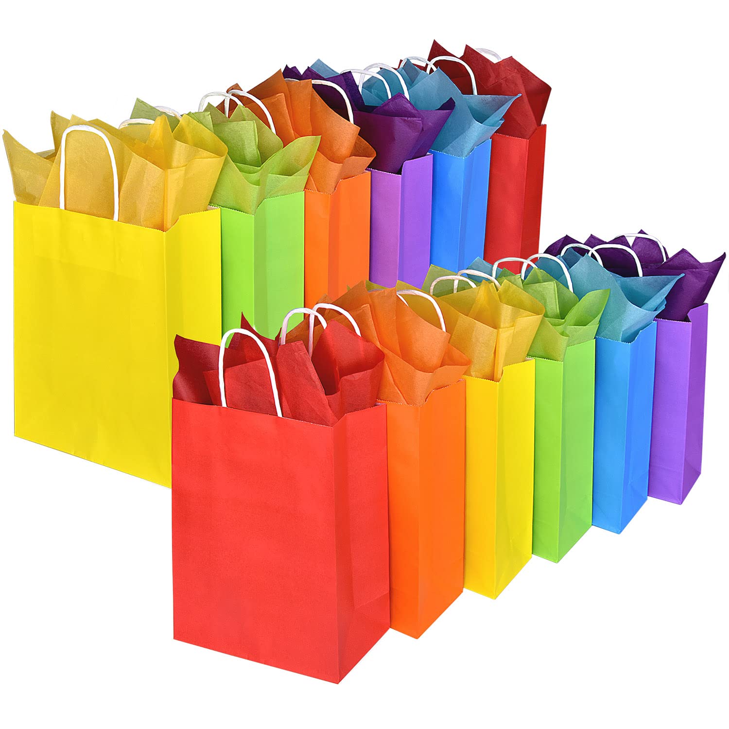 24 Pieces Gift Bags with Tisseu Paper, Party Favor Bags with Handles, 6 Colors Gift Bags for Wedding, Birthday