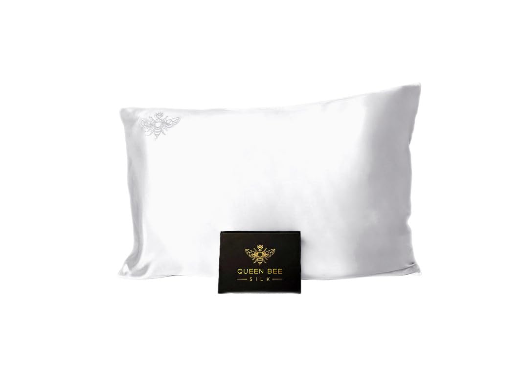 QUEEN BEE SILK - Silk Pillowcase for Hair and Skin - 22 Momme Mulberry Silk - Charmeuse Weave - Envelope Closure - Standard Size - White