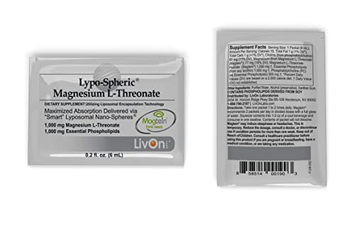 Lypo–Spheric Magnesium L–Threonate – 30 Packets – 1,000 mg Magnesium Per Packet – Liposome Encapsulated for Improved Absorption – Professionally Formulated & 100% Non–GMO