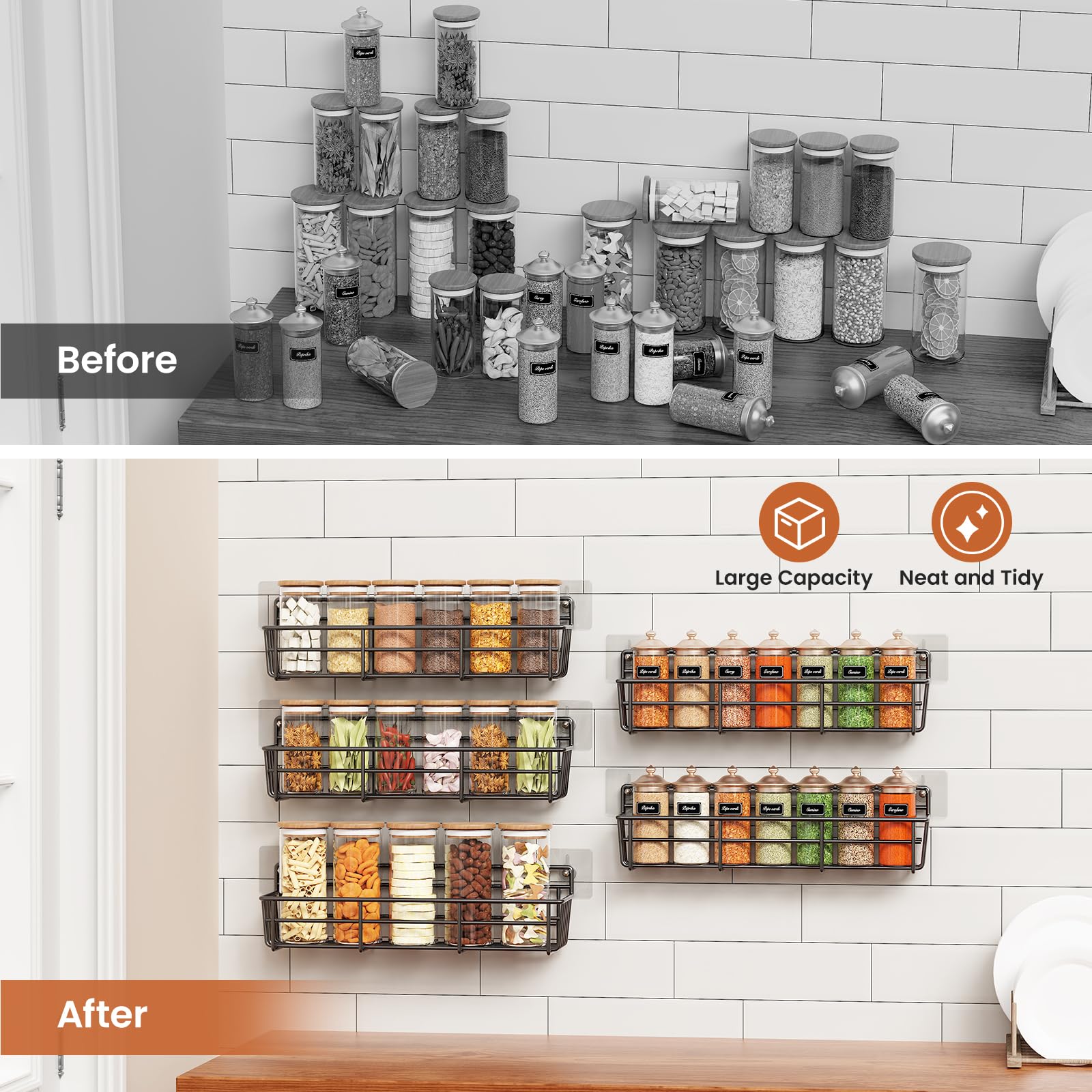 Mystozer 5 Pack Spice Rack Seasoning Organizer Wall Mount, Hanging Spice Organizer Shelf for Kitchen Cabinet, Wall, Pantry Door (Jars Are Not Included)