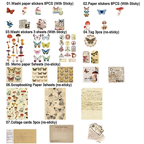 Yodely Vintage Scrapbooking Supplies, Junk Journal Supplies Kit DIY Journaling Aesthetic Stickers Vintage Antique Retro Natural Collection for DIY Scrapbook Planners Diary Journals Embellishment