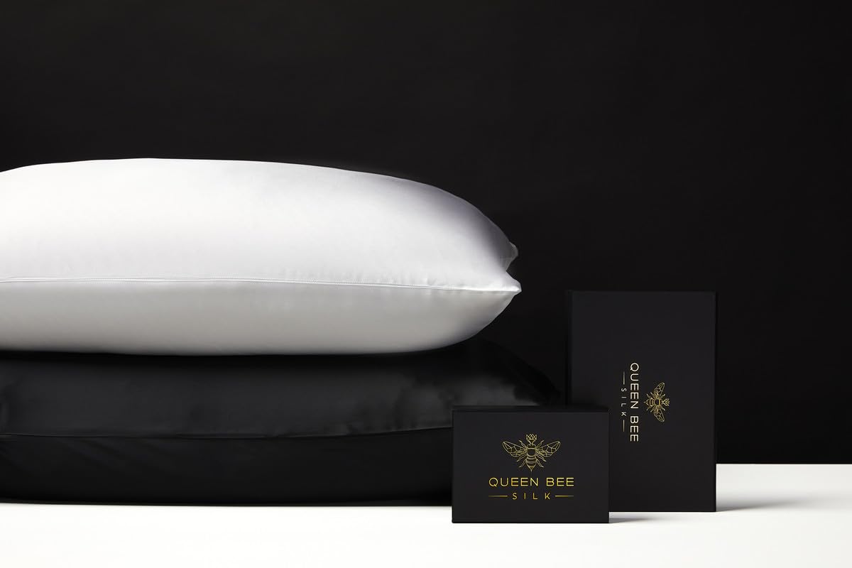 QUEEN BEE SILK - Silk Pillowcase for Hair and Skin - 22 Momme Mulberry Silk - Charmeuse Weave - Envelope Closure - Standard Size - White