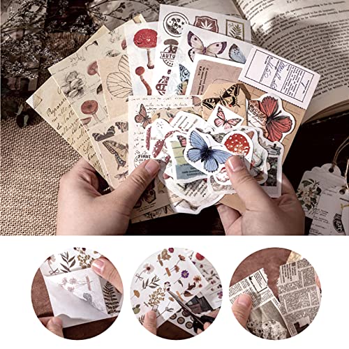 Yodely Vintage Scrapbooking Supplies, Junk Journal Supplies Kit DIY Journaling Aesthetic Stickers Vintage Antique Retro Natural Collection for DIY Scrapbook Planners Diary Journals Embellishment