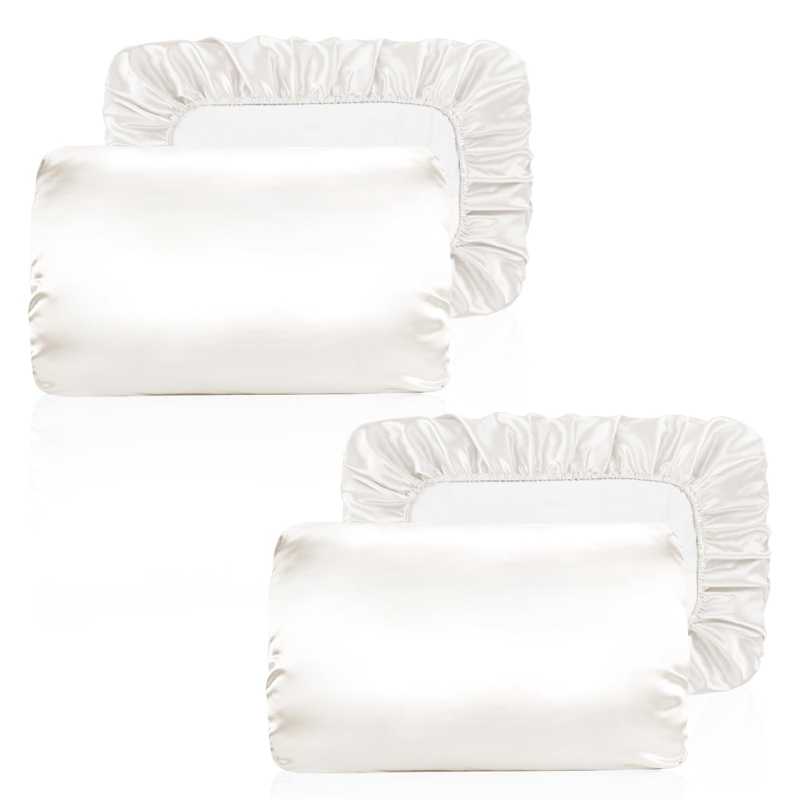 Yanideer Satin Pillowcase for Hair & Skin Travel Elastic Band Cooling Satin Pillowcases - Satin Pillow Case Cover Pillow Cases Standard Size Queen, White
