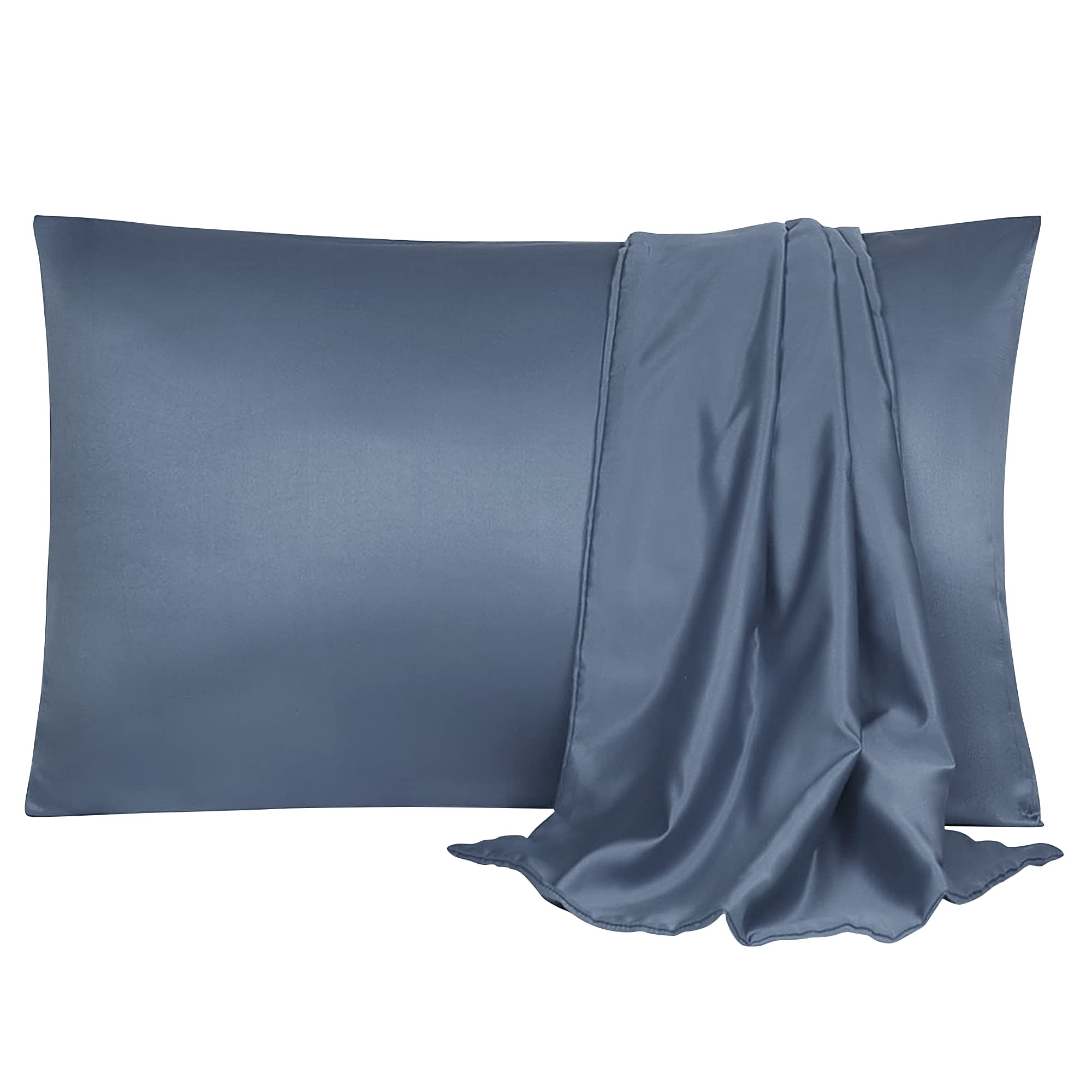uxcell 2 Pack Silk Satin Pillowcase for Hair and Skin, Cool, Silky, Soft Breathable Pillow Cases Travel Size 14x20 Inch Sateen Pillowcase Slate Gray with Envelope Closure