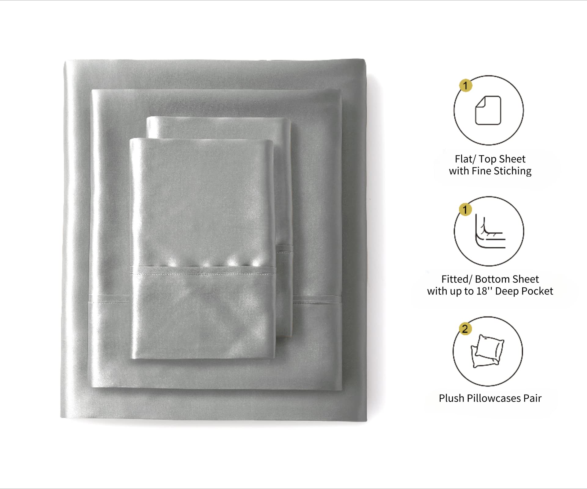 Lanest Housing Silk Satin Sheets, Queen Size Satin Bed Sheet Set with Deep Pockets, Cooling Soft and Hypoallergenic Satin Sheets Queen - Light Gray